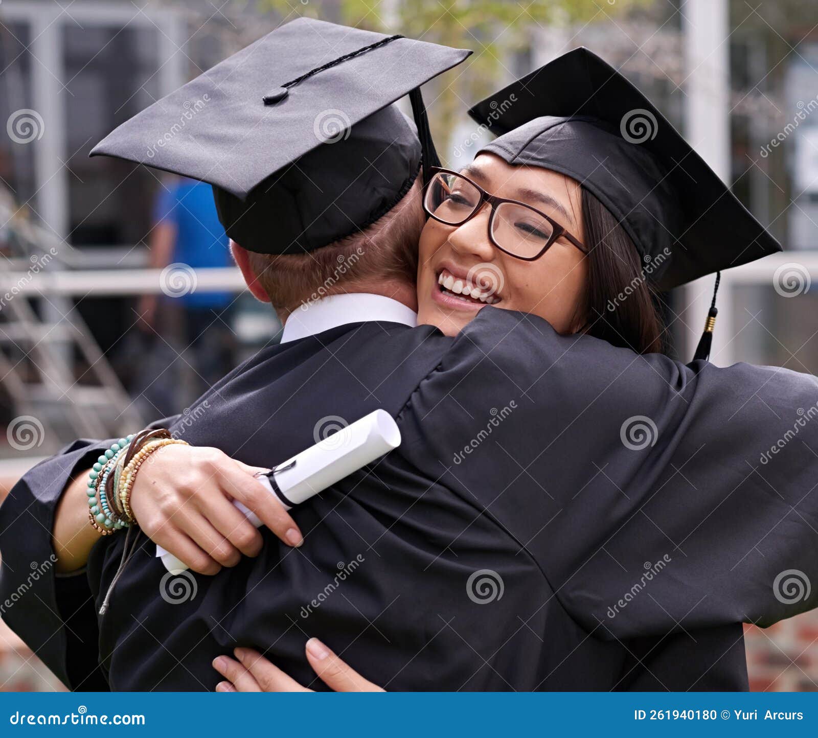Graduation Congratulations. Two Students Hugging on Graduation Day ...