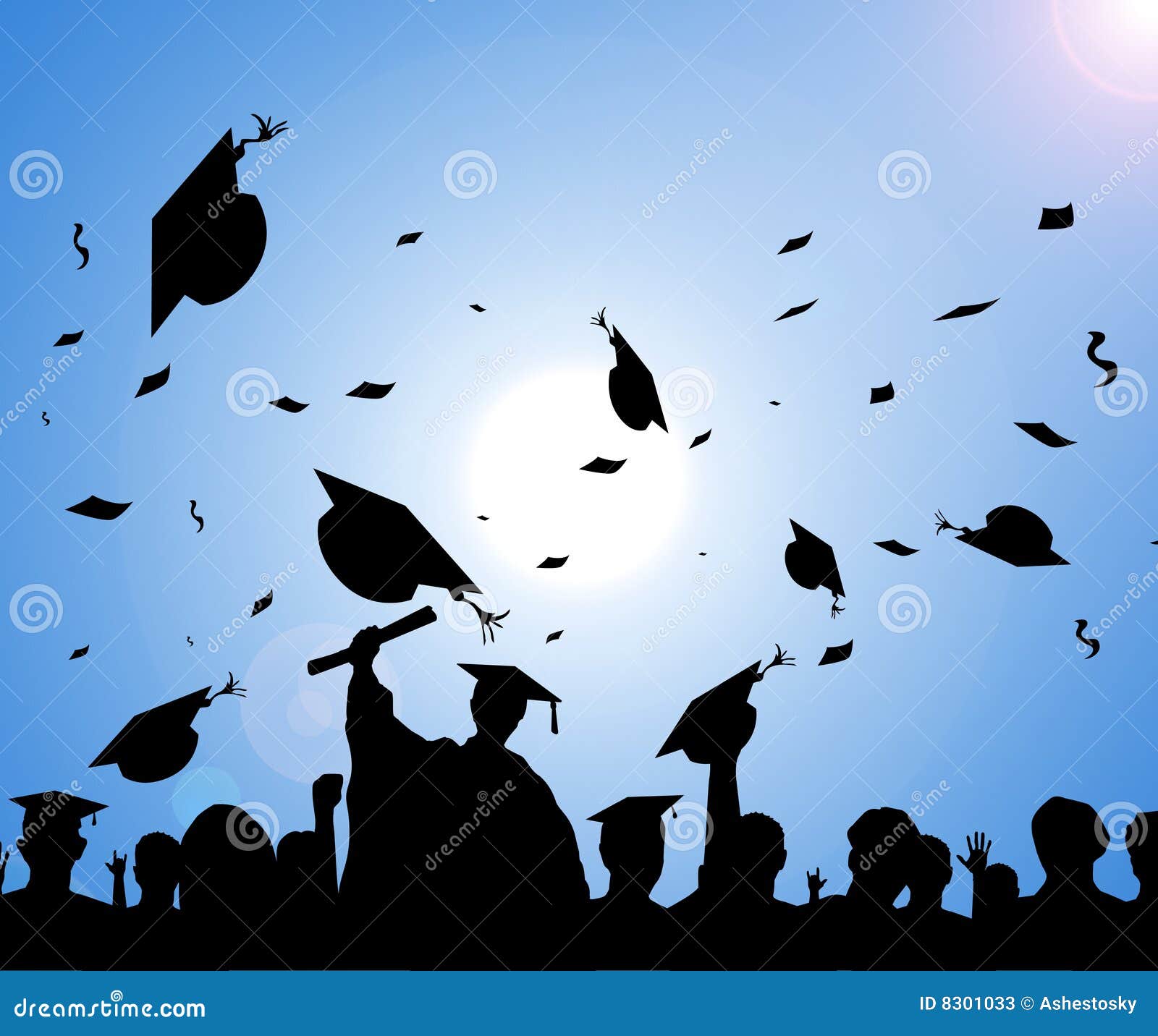 Graduation Day Parade Silhouette Stock Illustration - Illustration of ...
