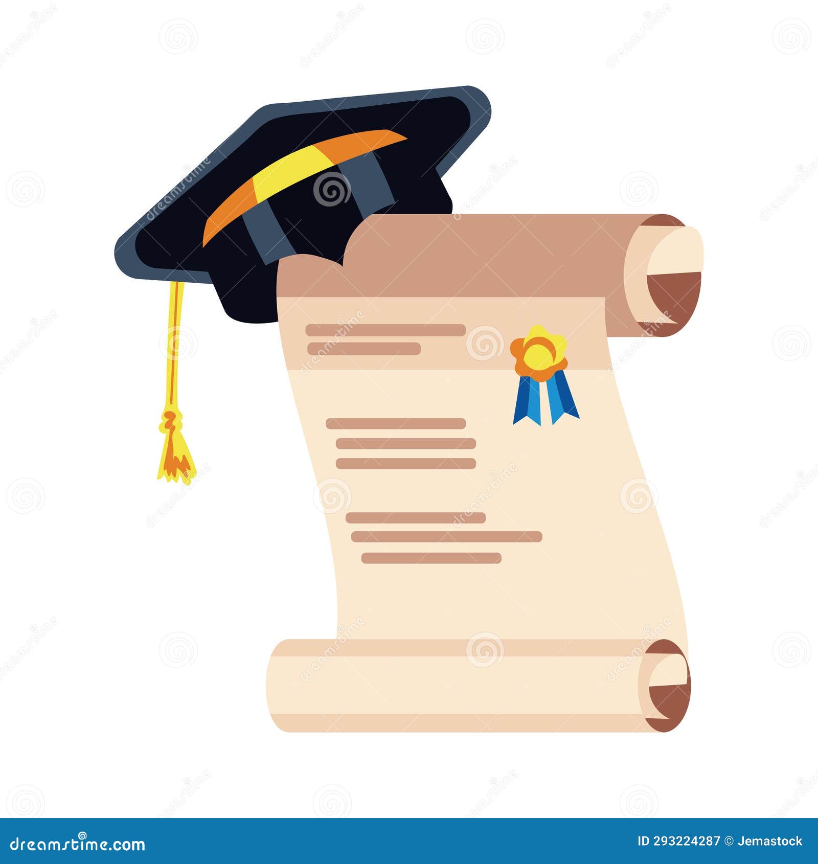 Graduation Diploma Roll with Cap Design Stock Vector - Illustration of ...