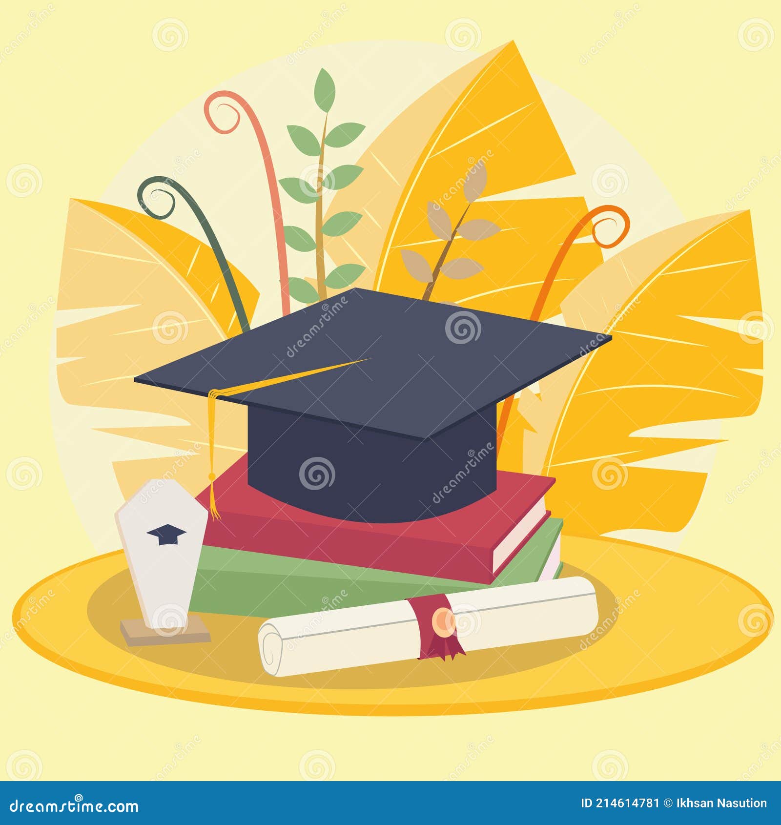 Graduation Elements with Yellow Leaves Stock Vector - Illustration of ...