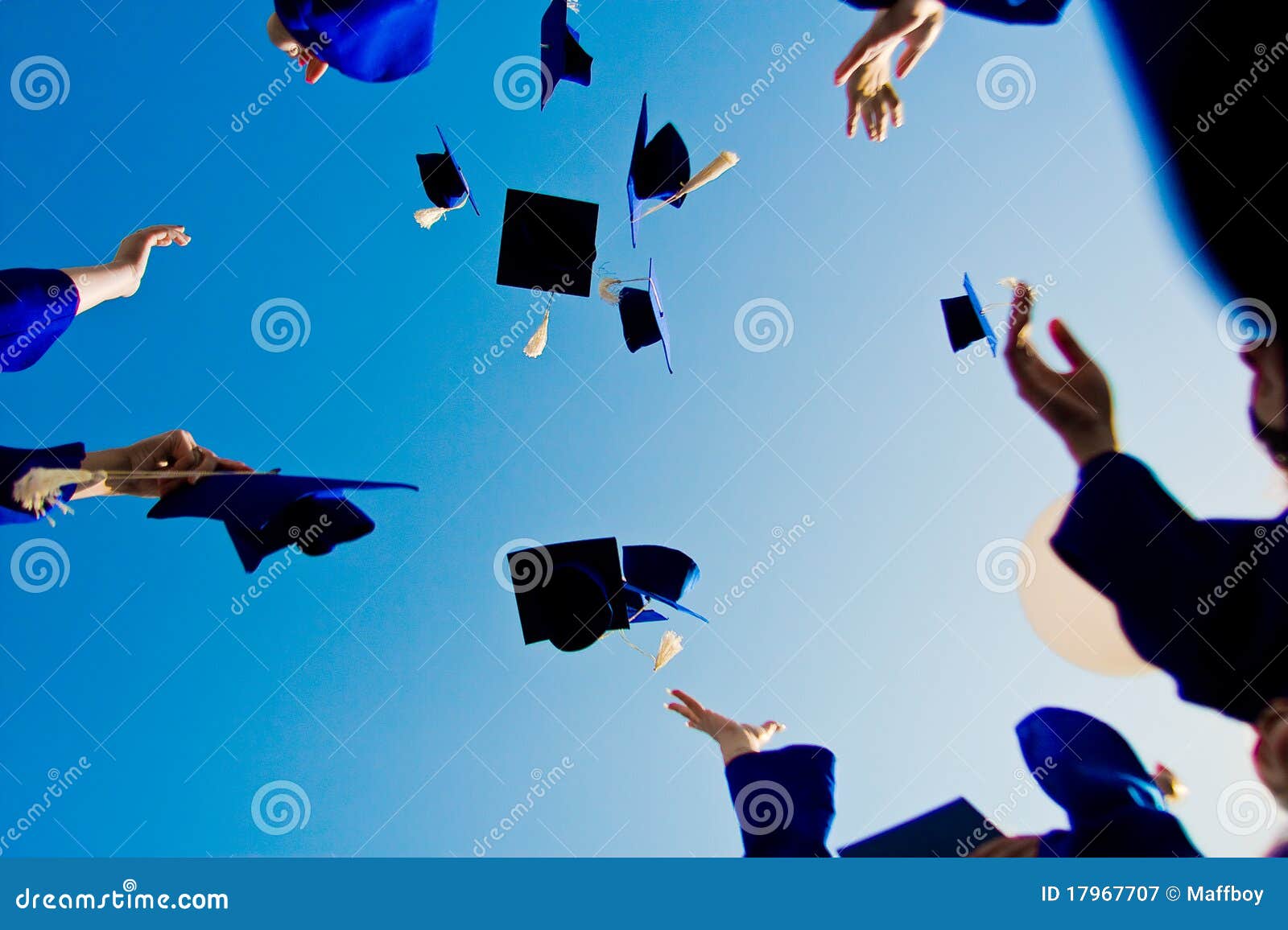 Graduation - Flying Hats in the Air Stock Image - Image of cloud ...