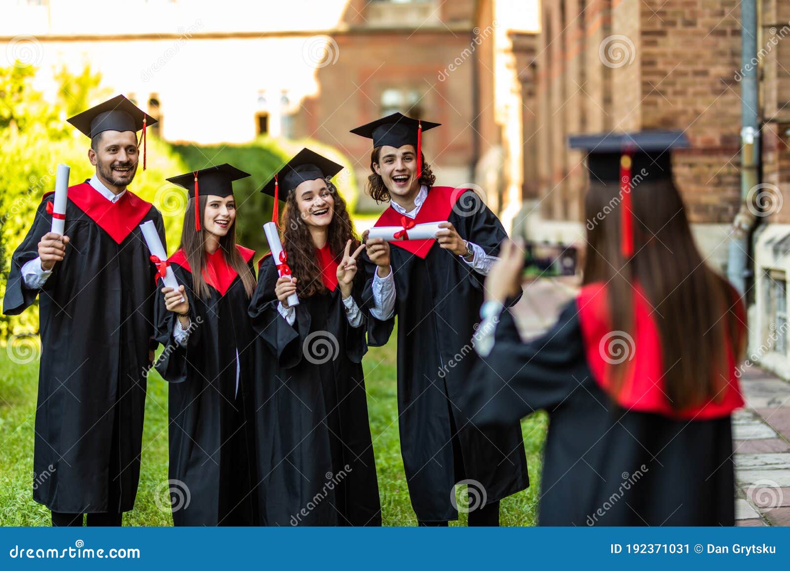 Graduation Friends Students Take Picture on the Camera in Front of ...