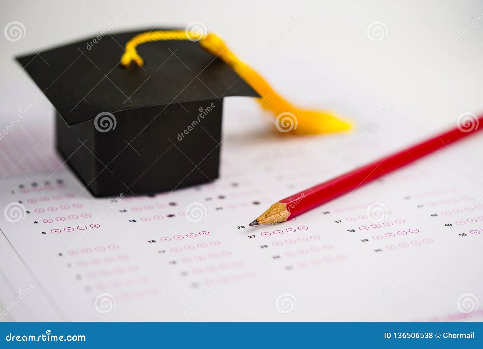 Pencil On Answer Sheets Or Standardized Test Form With Answers Bubbled ...