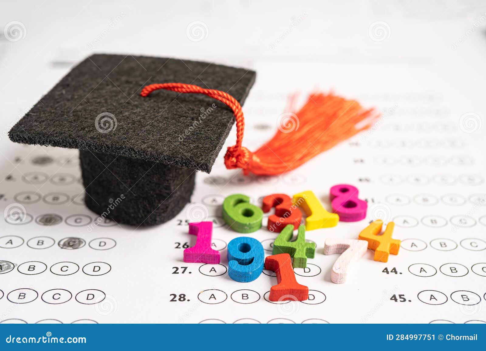 Graduation Gap Hat and Pencil on Answer Sheet Paper, Education Study ...