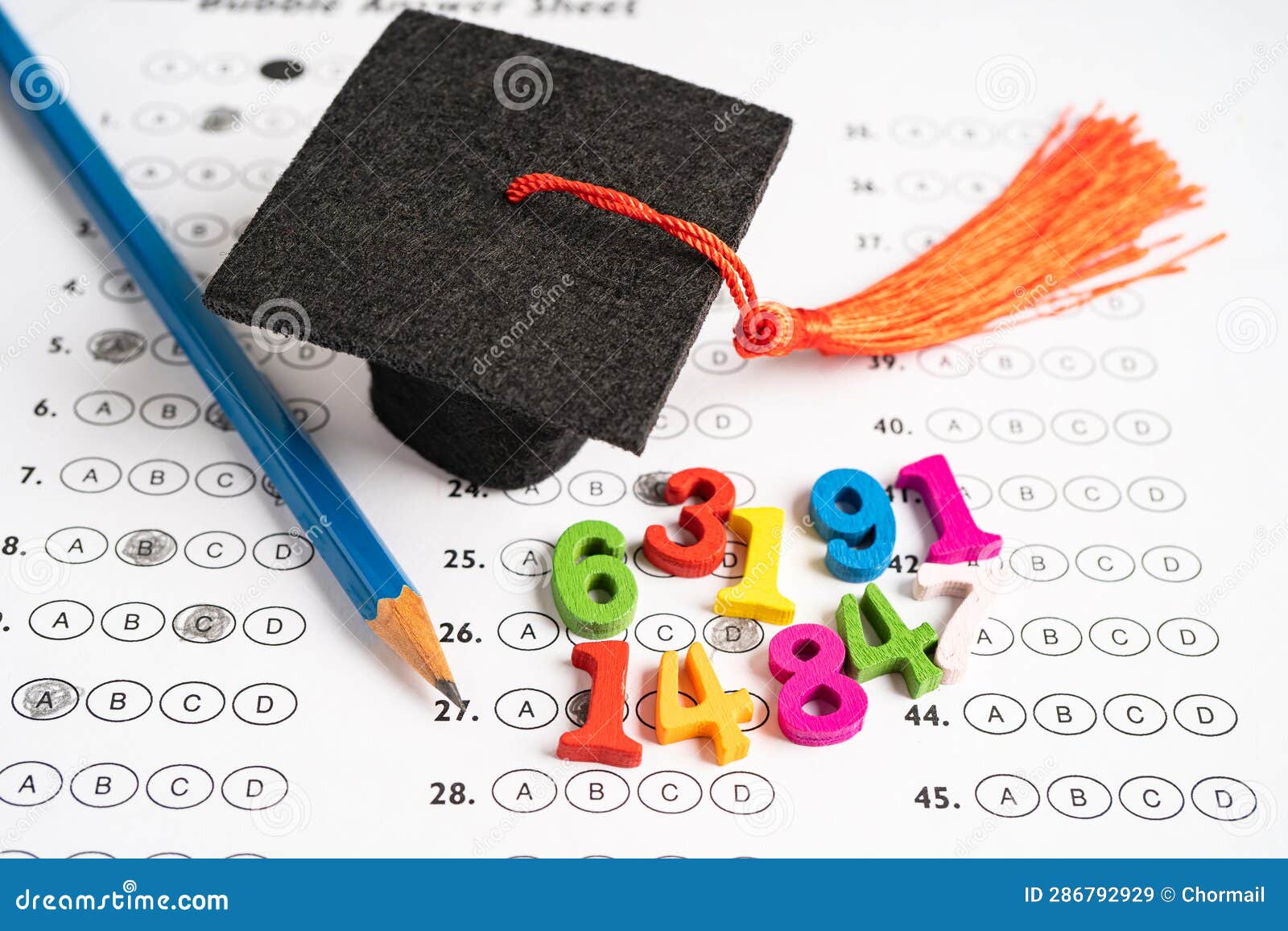 Graduation Gap Hat and Pencil on Answer Sheet Paper, Education Study ...