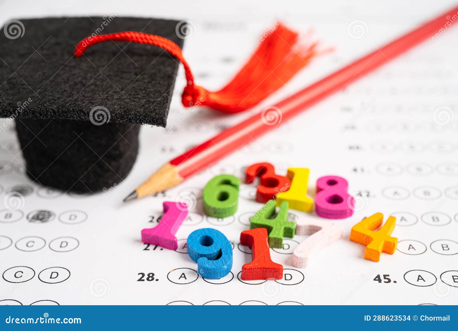 Graduation Gap Hat and Pencil on Answer Sheet Paper, Education Study ...