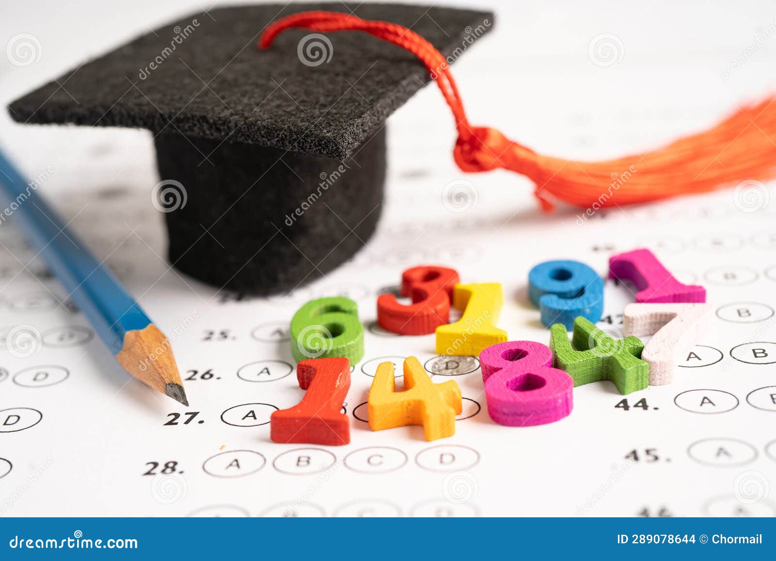 Graduation Gap Hat and Pencil on Answer Sheet Paper, Education Study ...