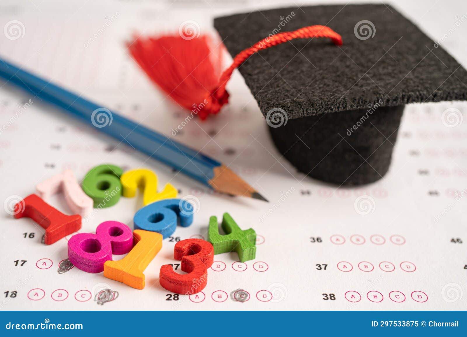 Graduation Gap Hat and Pencil on Answer Sheet Paper, Education Study ...