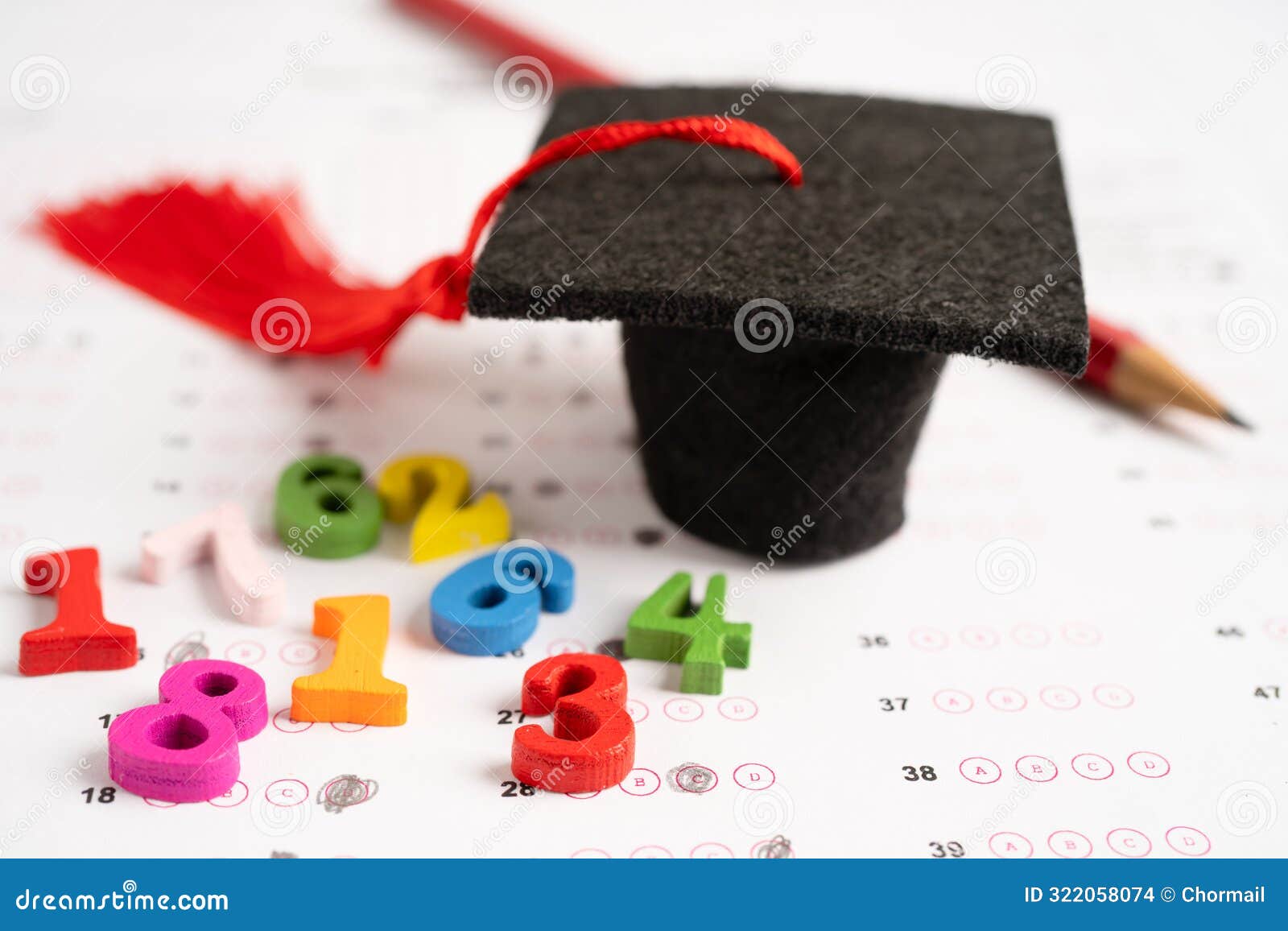 Graduation Gap Hat and Pencil on Answer Sheet Paper, Education Study ...