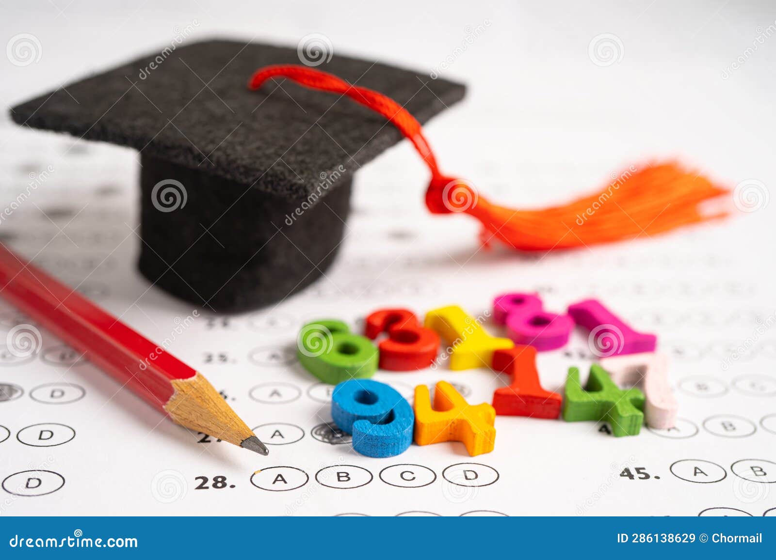 Graduation Gap Hat and Pencil on Answer Sheet Paper, Education Study ...