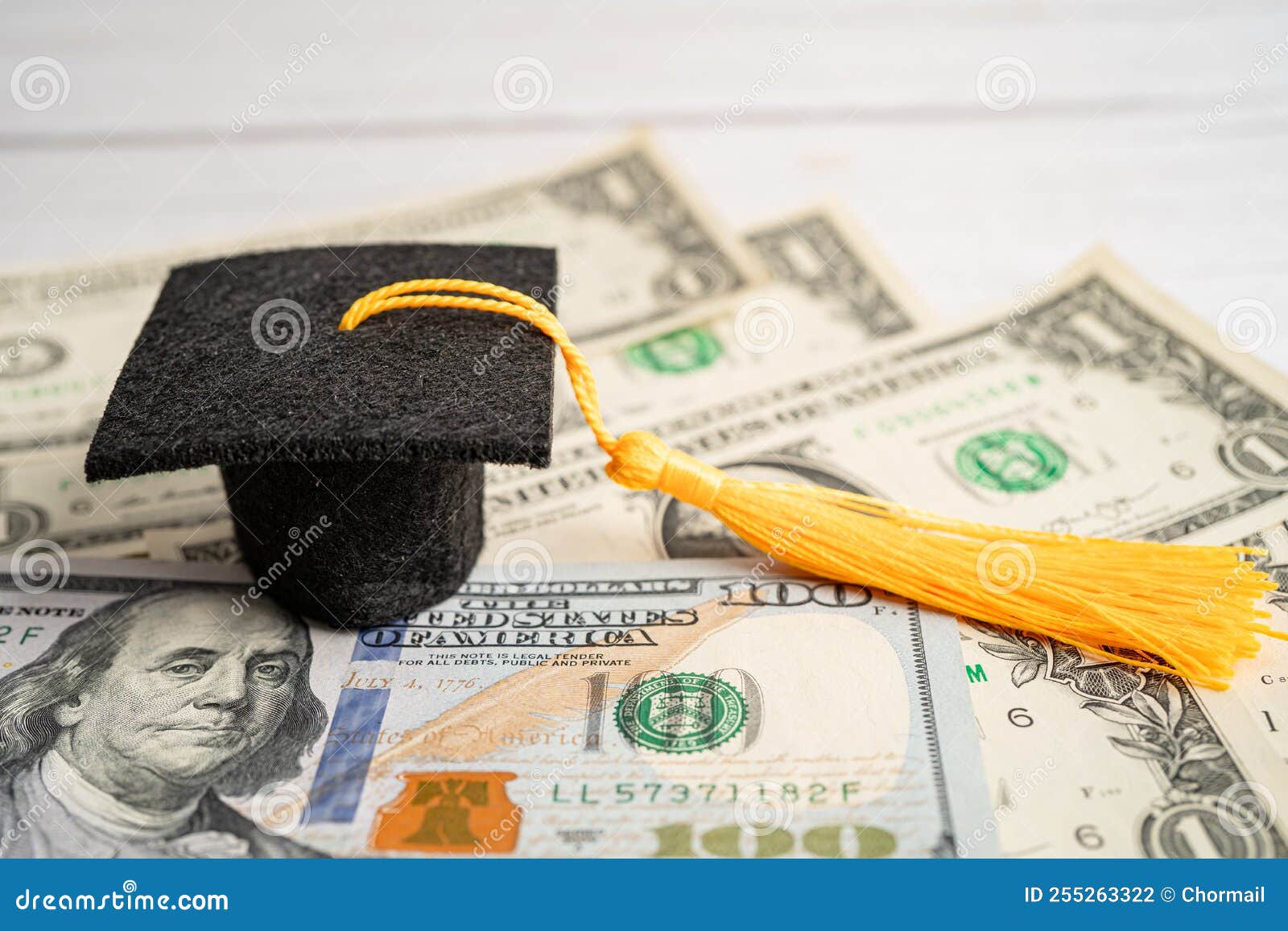 Graduation Gap Hat on US Dollar Banknotes Money, Education Study Fee ...