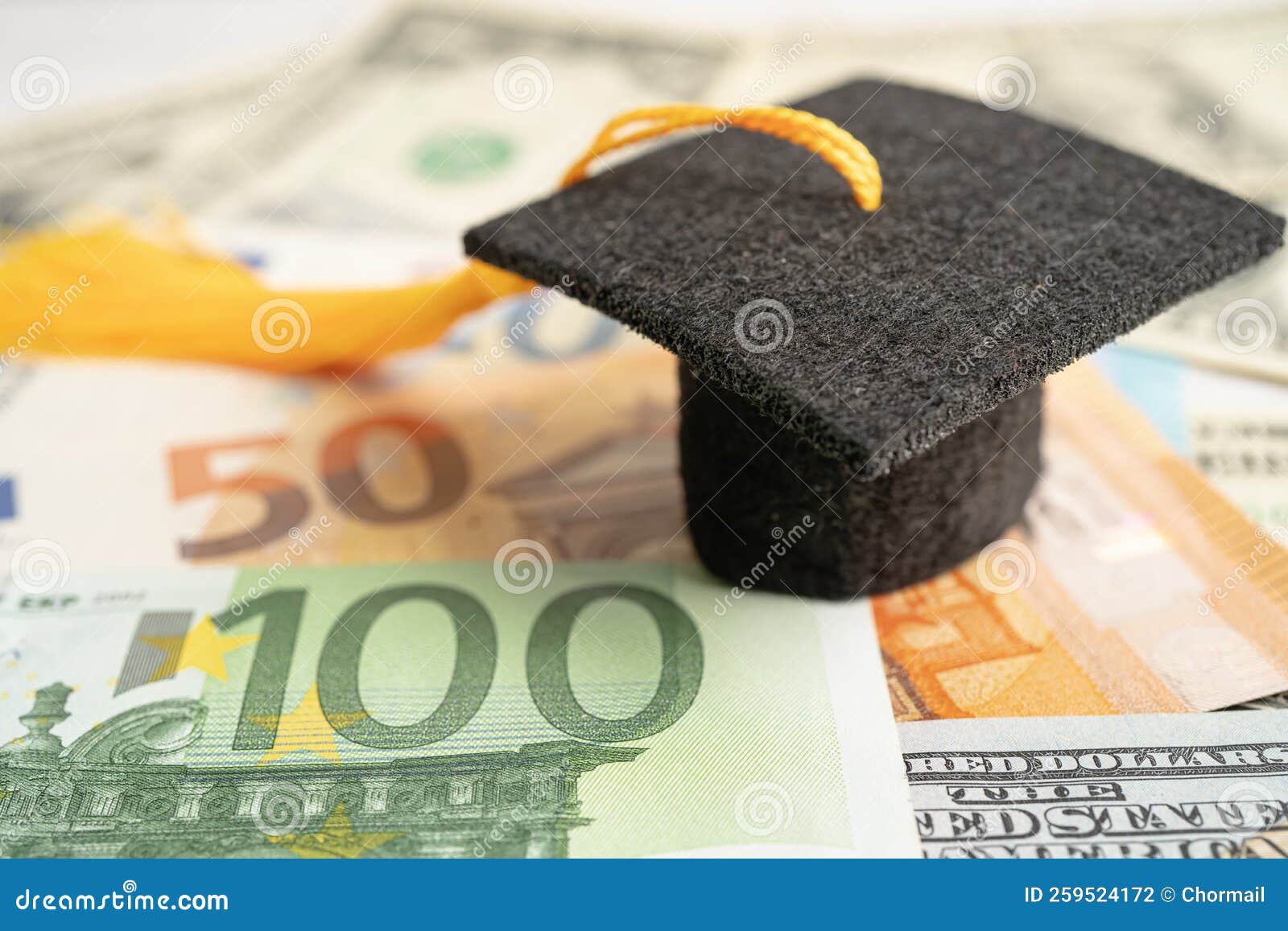 Graduation Gap Hat on US Dollar Banknotes Money, Education Study Fee ...