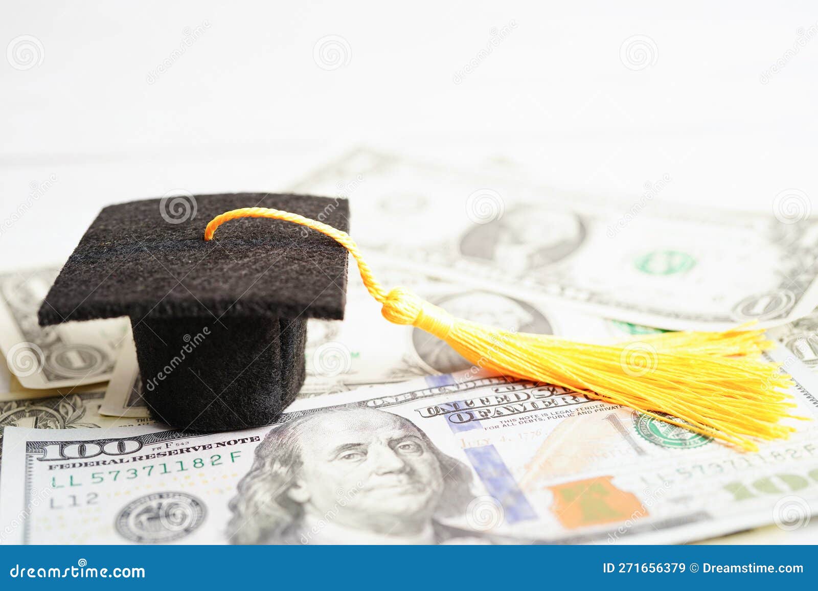 Graduation Gap Hat on US Dollar Banknotes Money, Education Study Fee ...