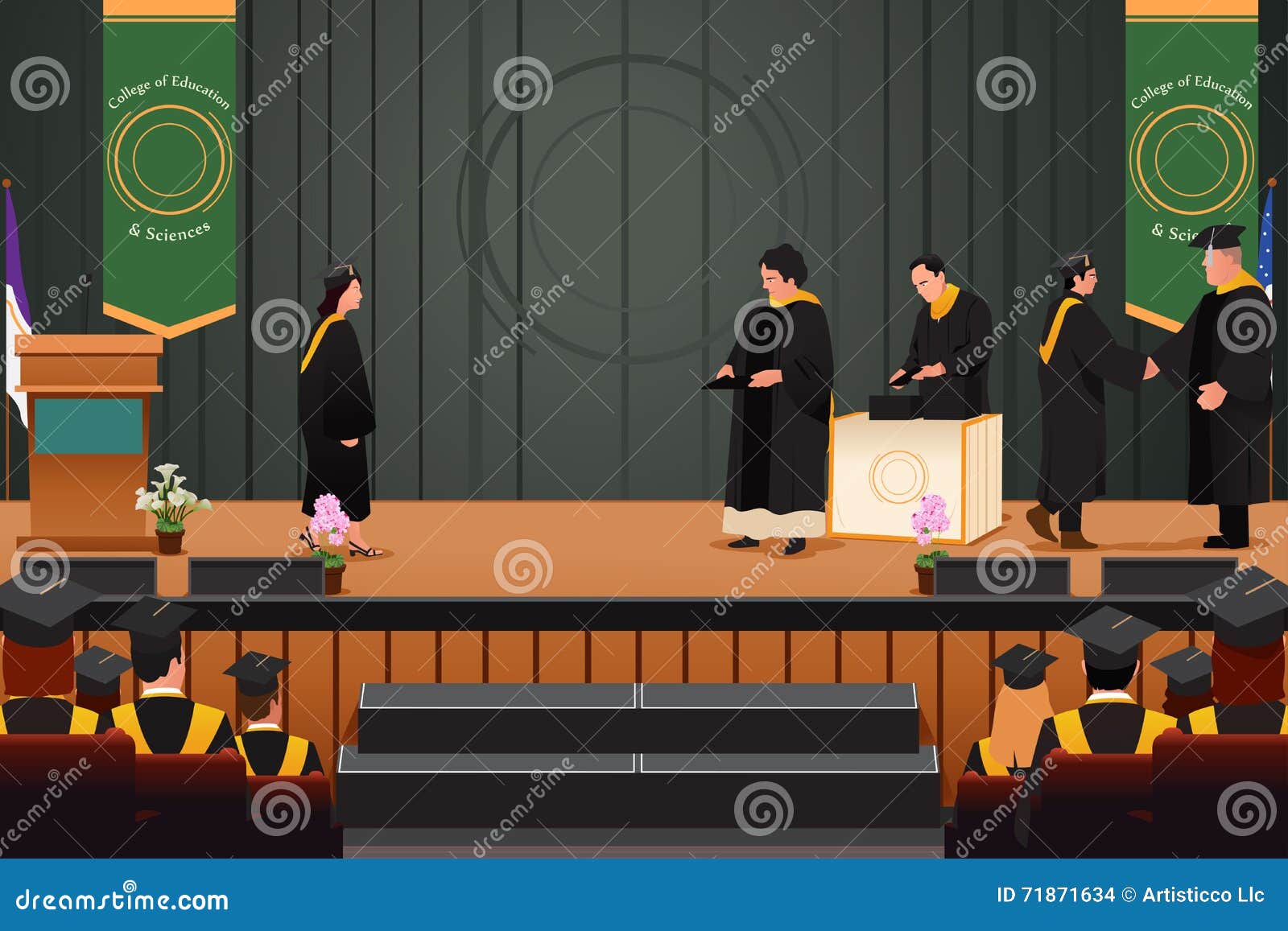 Graduation Girl at Podium stock vector. Illustration of achievement ...