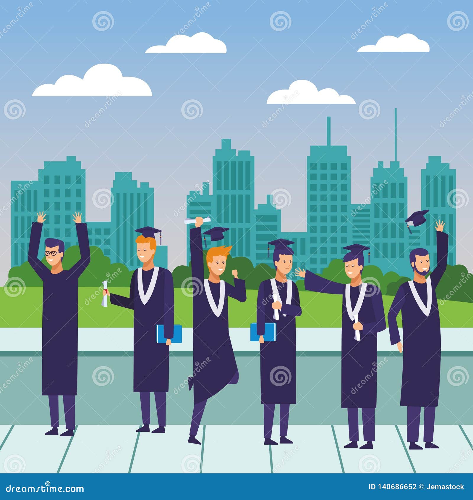 Graduation Group Ceremony People Stock Vector - Illustration of diploma ...