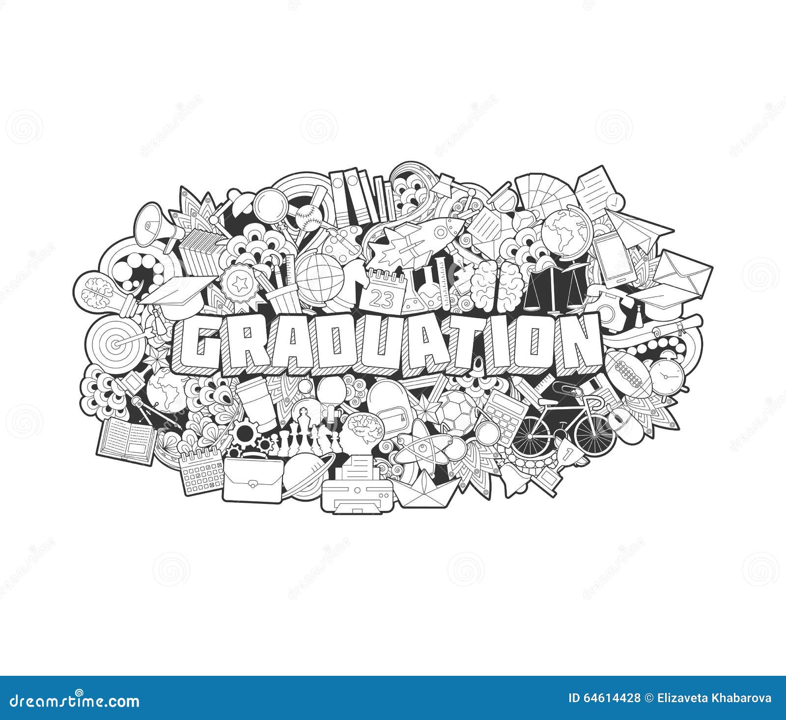 Graduation - Hand Lettering and Doodles Elements Sketch Stock Vector ...