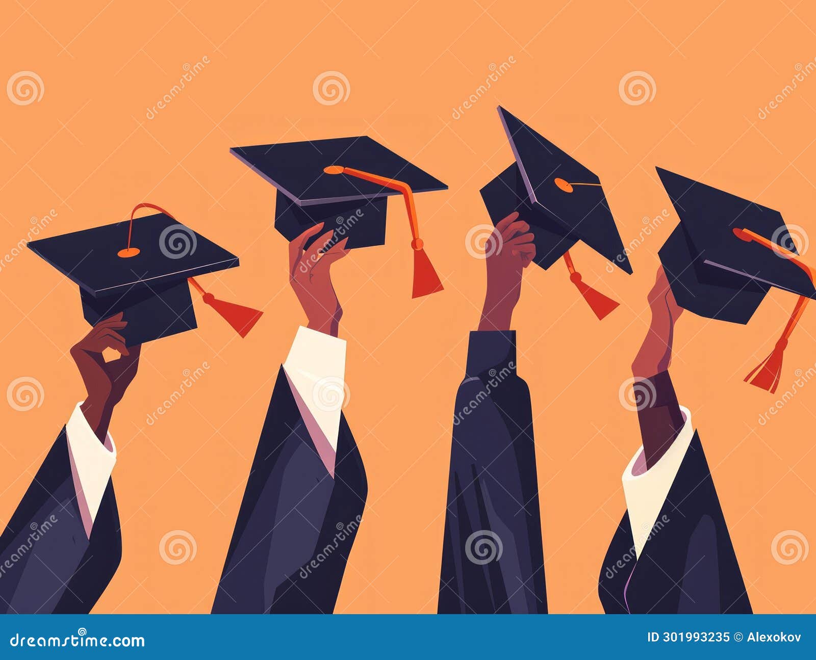Graduation Hands Holding Mortarboards. Illustration in Flat Style Stock ...