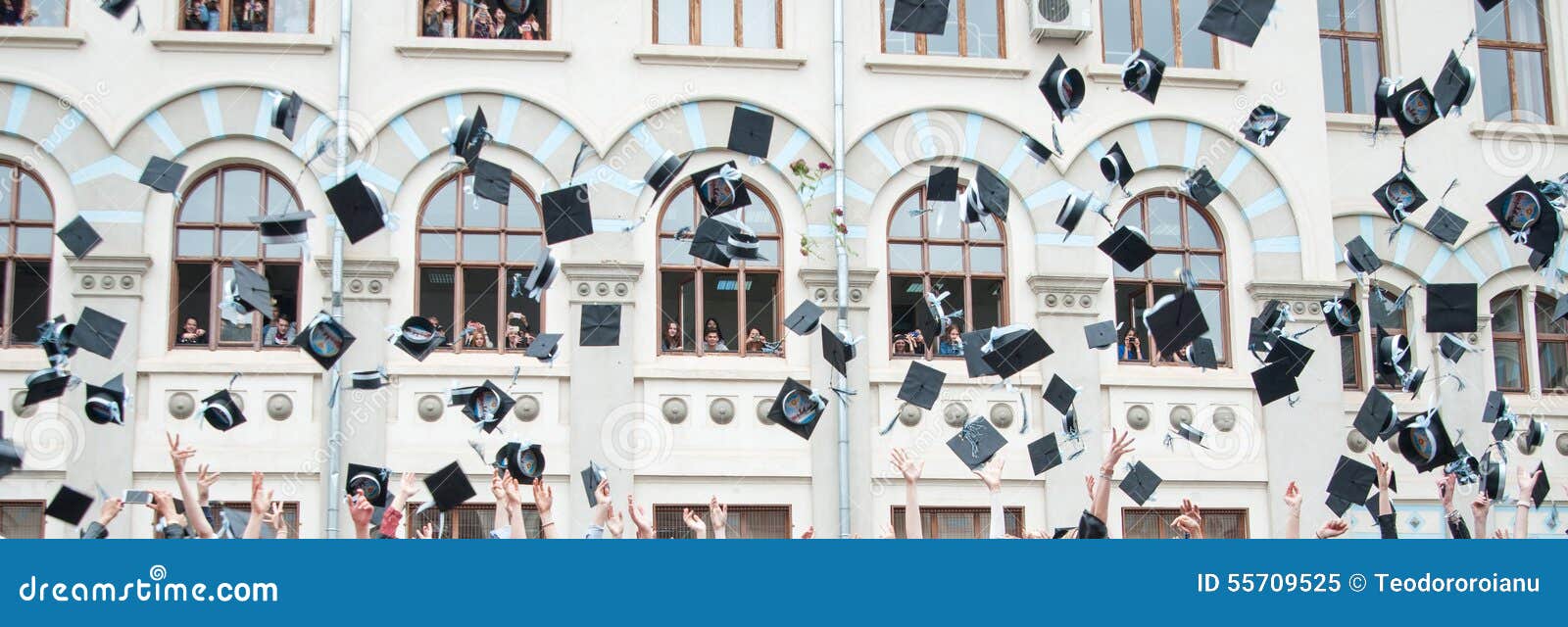 Graduation editorial image. Image of throwing, child - 55709525