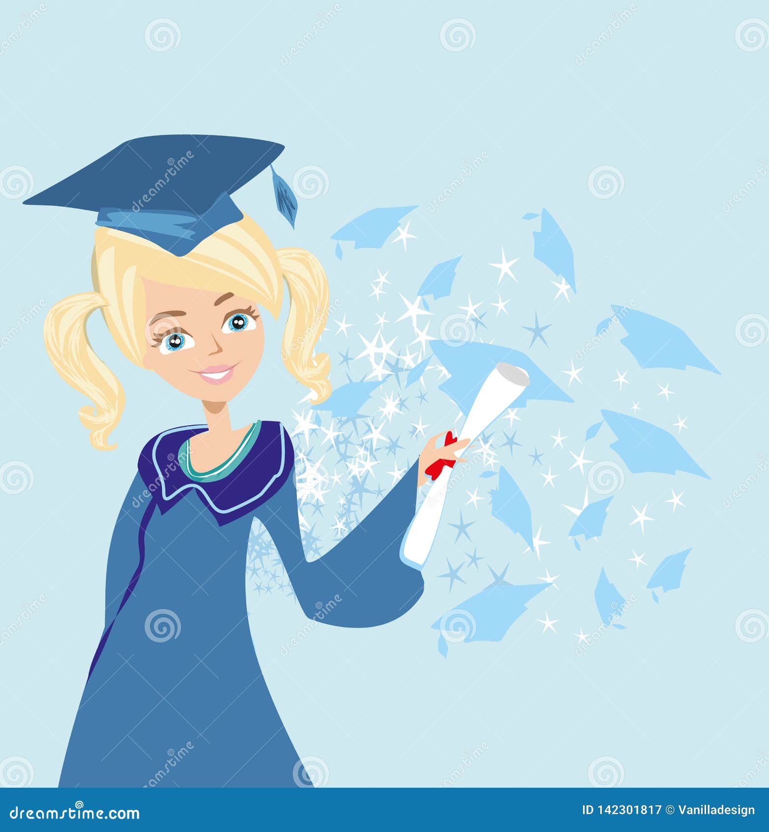 Graduation happy girl card stock vector. Illustration of clip - 142301817