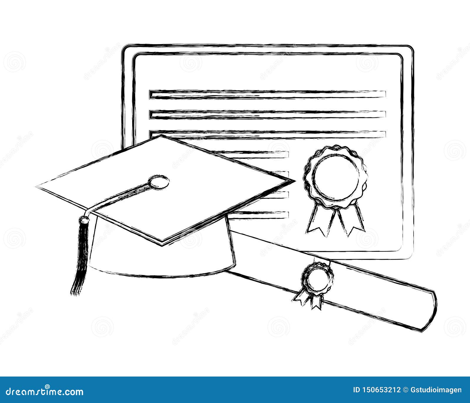 Graduation Hat Certificate and Scroll Diploma Stock Illustration ...