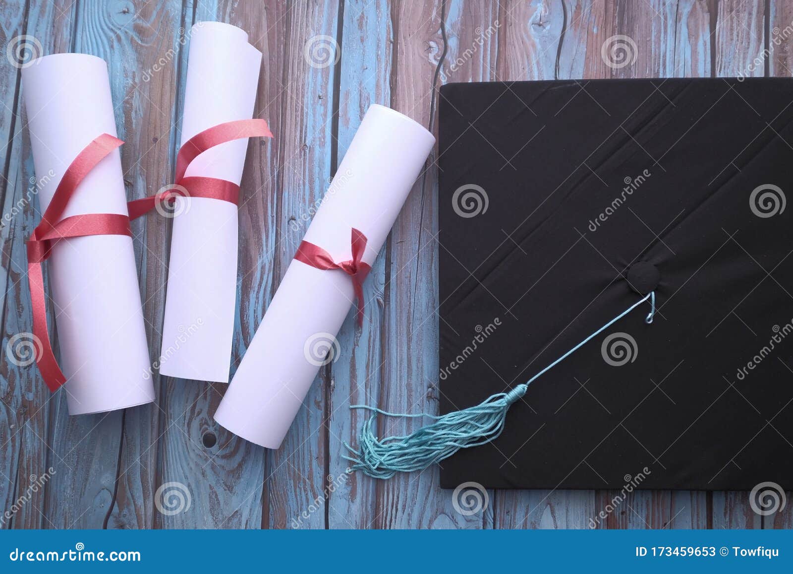 Graduation Hat and Certificate on Table, Top View Stock Image - Image ...