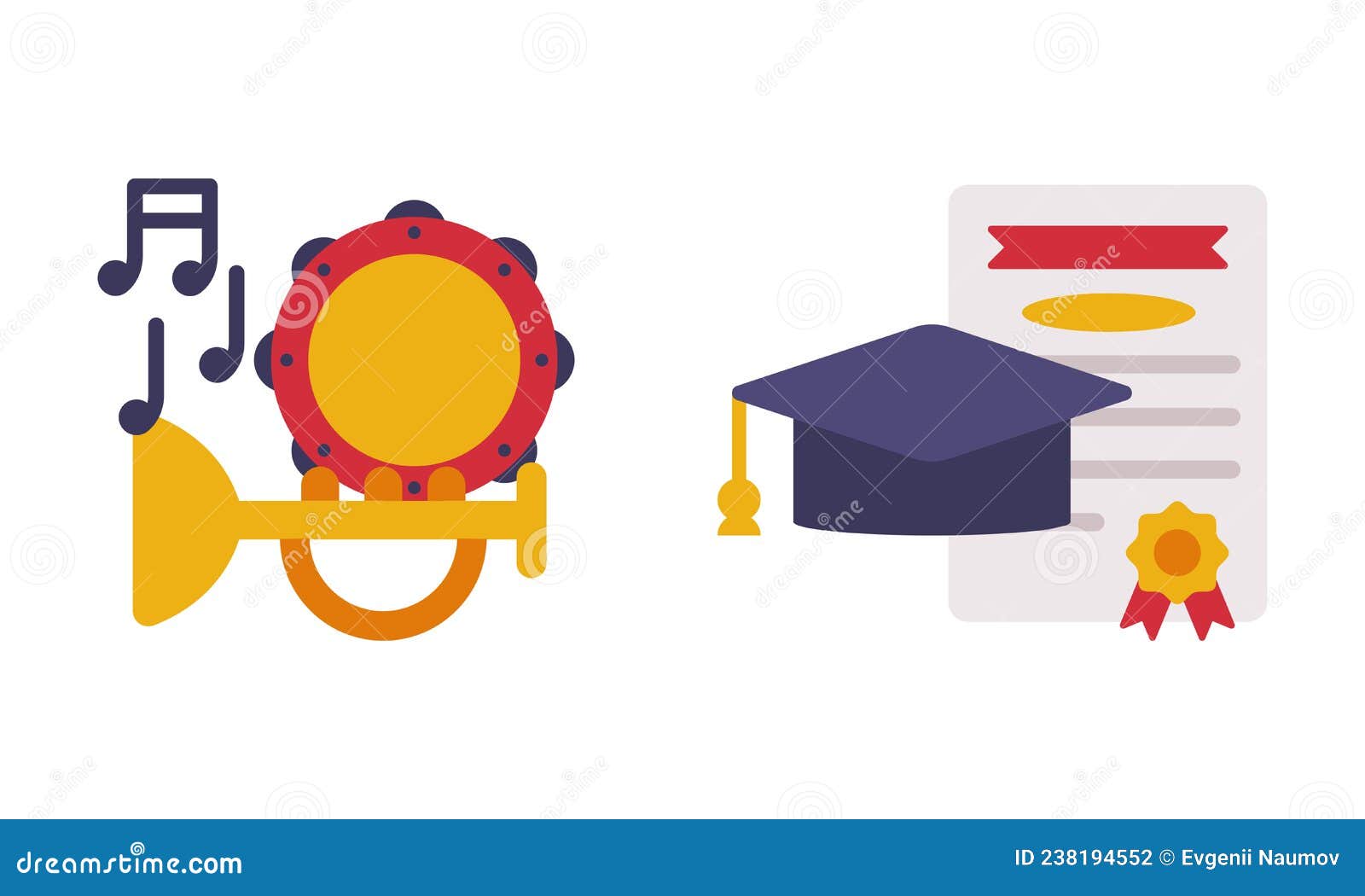 Graduation Hat with Degree and Musical Instrument As School Education ...