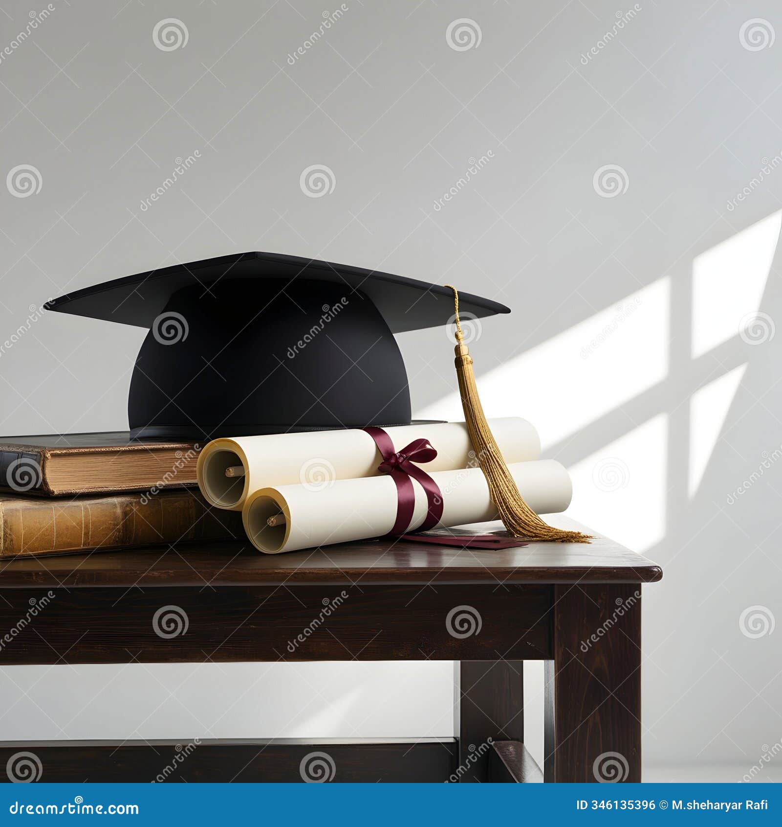 Graduation Hat, Diploma Scroll and Books Stock Illustration ...