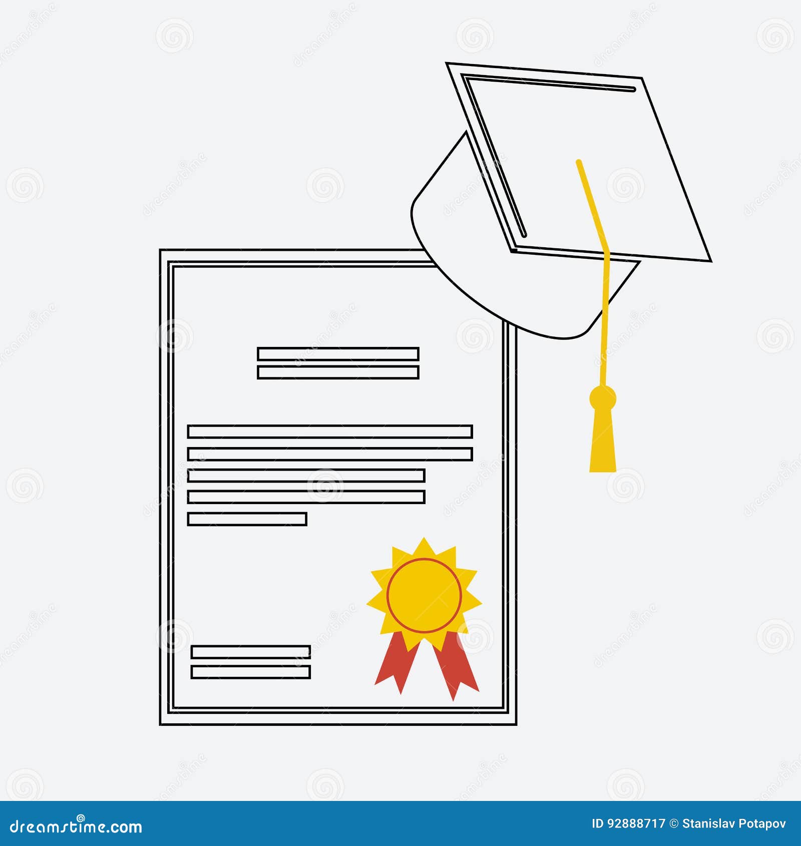 Graduation Hat and Diploma Scroll Linear Icon Stock Vector ...