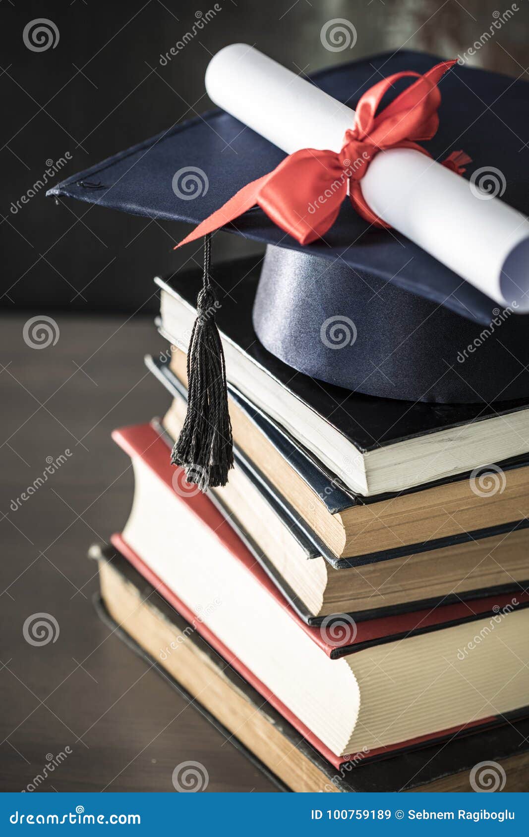 Graduation Hat and Diploma on Table Stock Image - Image of graduation ...