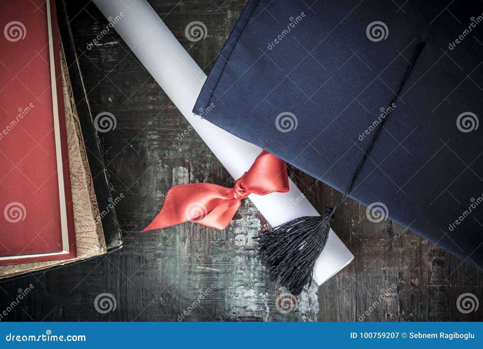 Graduation Hat and Diploma on Table Stock Image - Image of tassel, grad ...