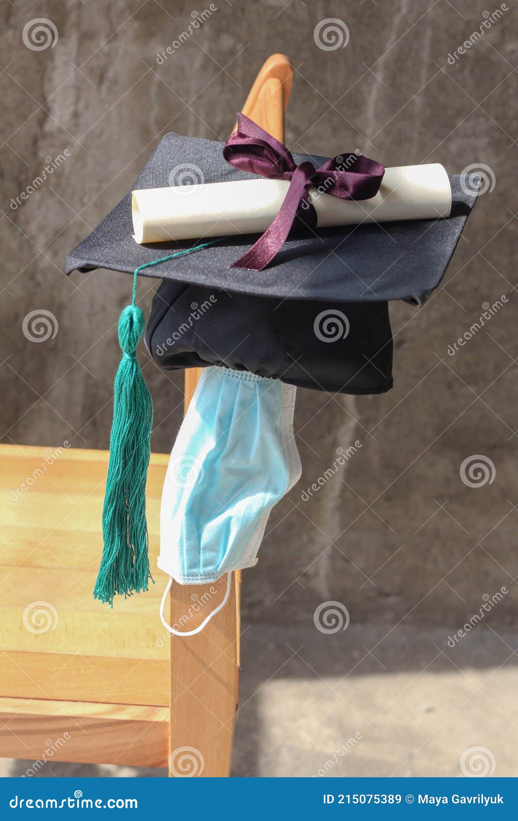 Graduation Hat and Diploma Together with Medical Mask Stock Image ...