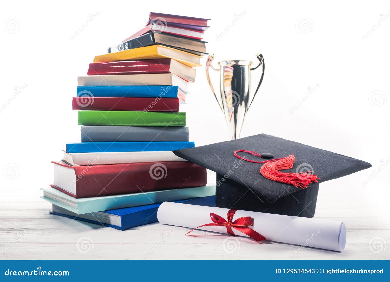 Graduation Hat with Diploma and Trophy Cup by Stack Stock Image - Image ...