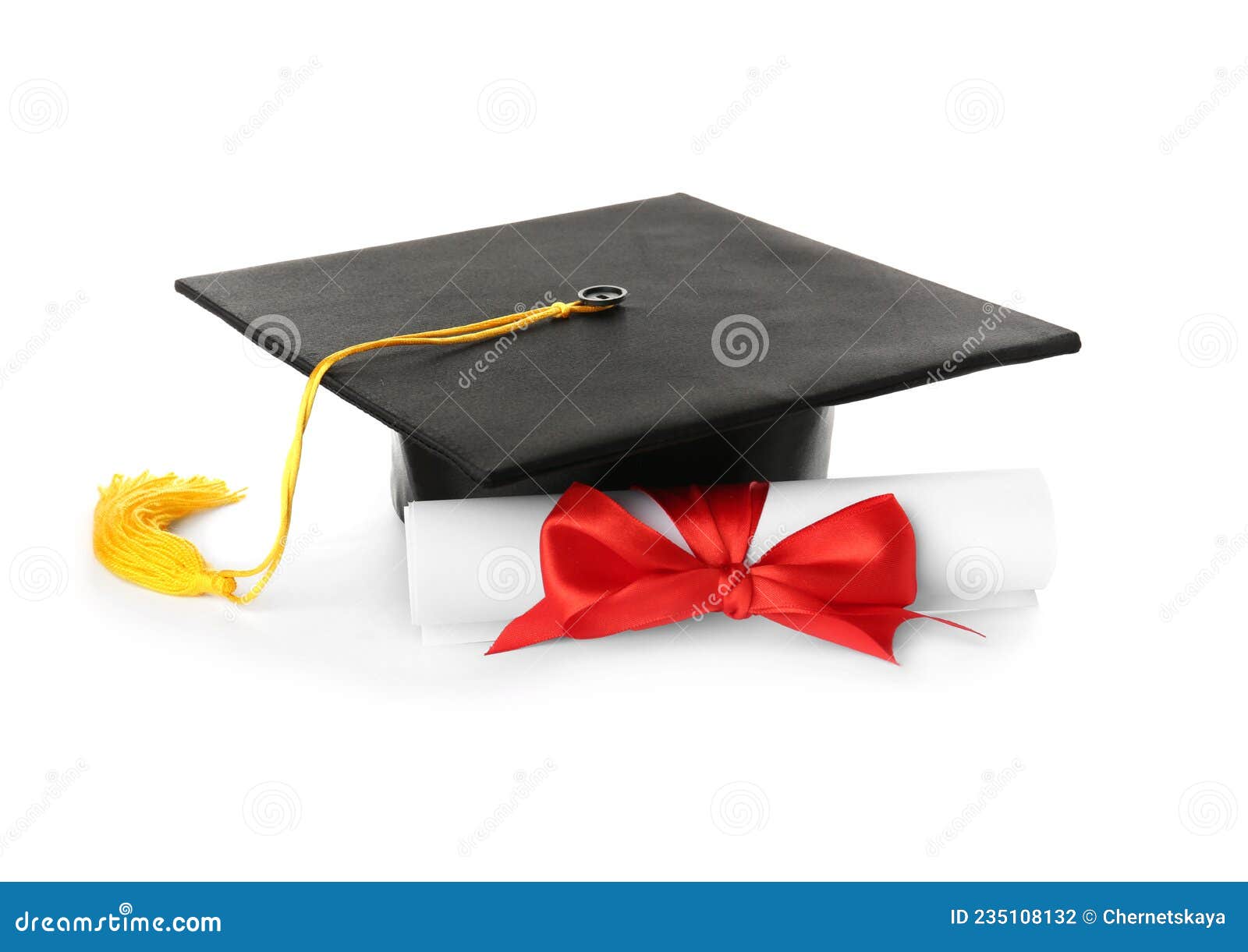 Graduation Hat and Diploma on White Background Stock Photo - Image of ...