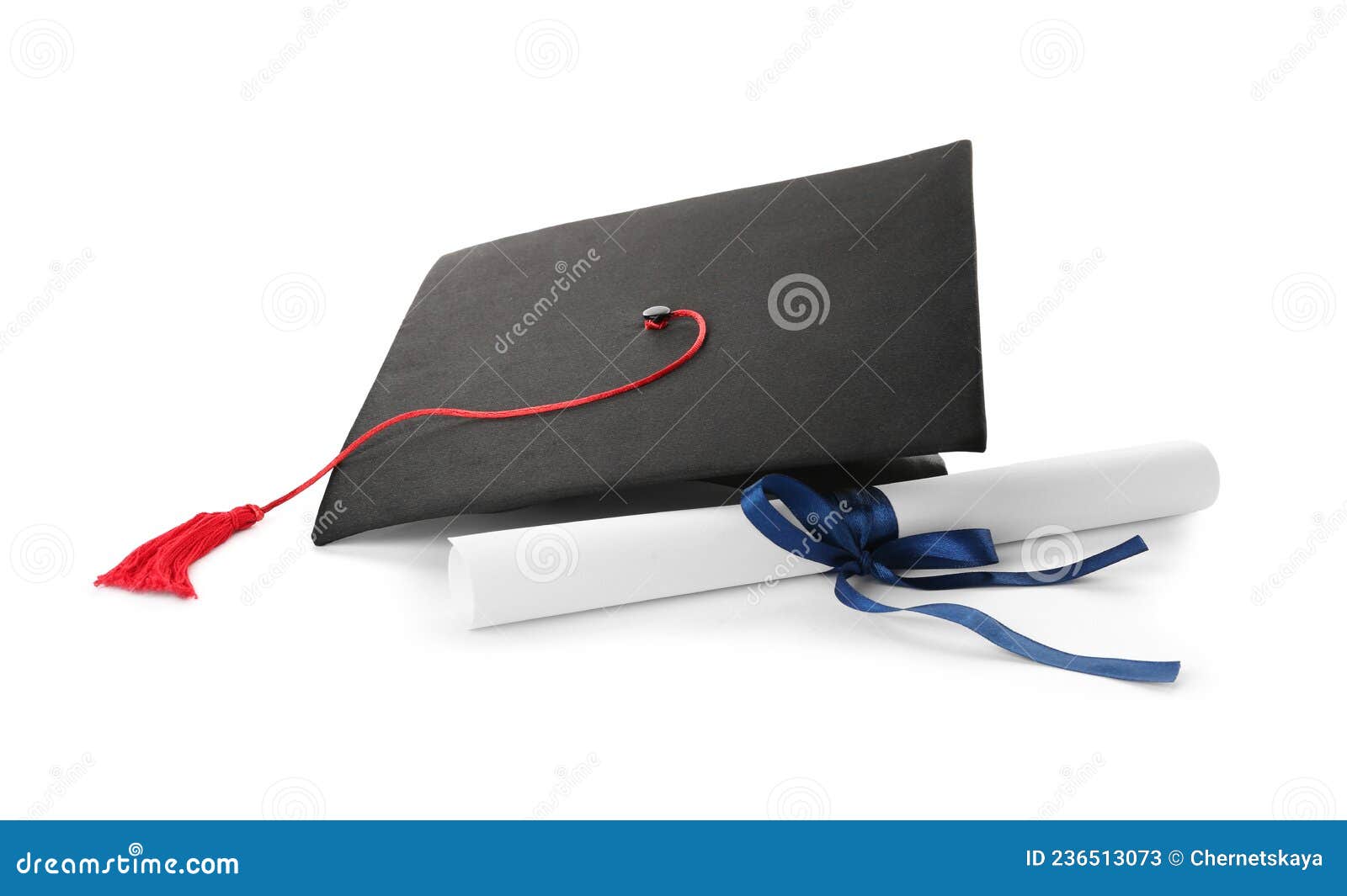 Graduation Hat and Diploma on White Background Stock Image - Image of ...