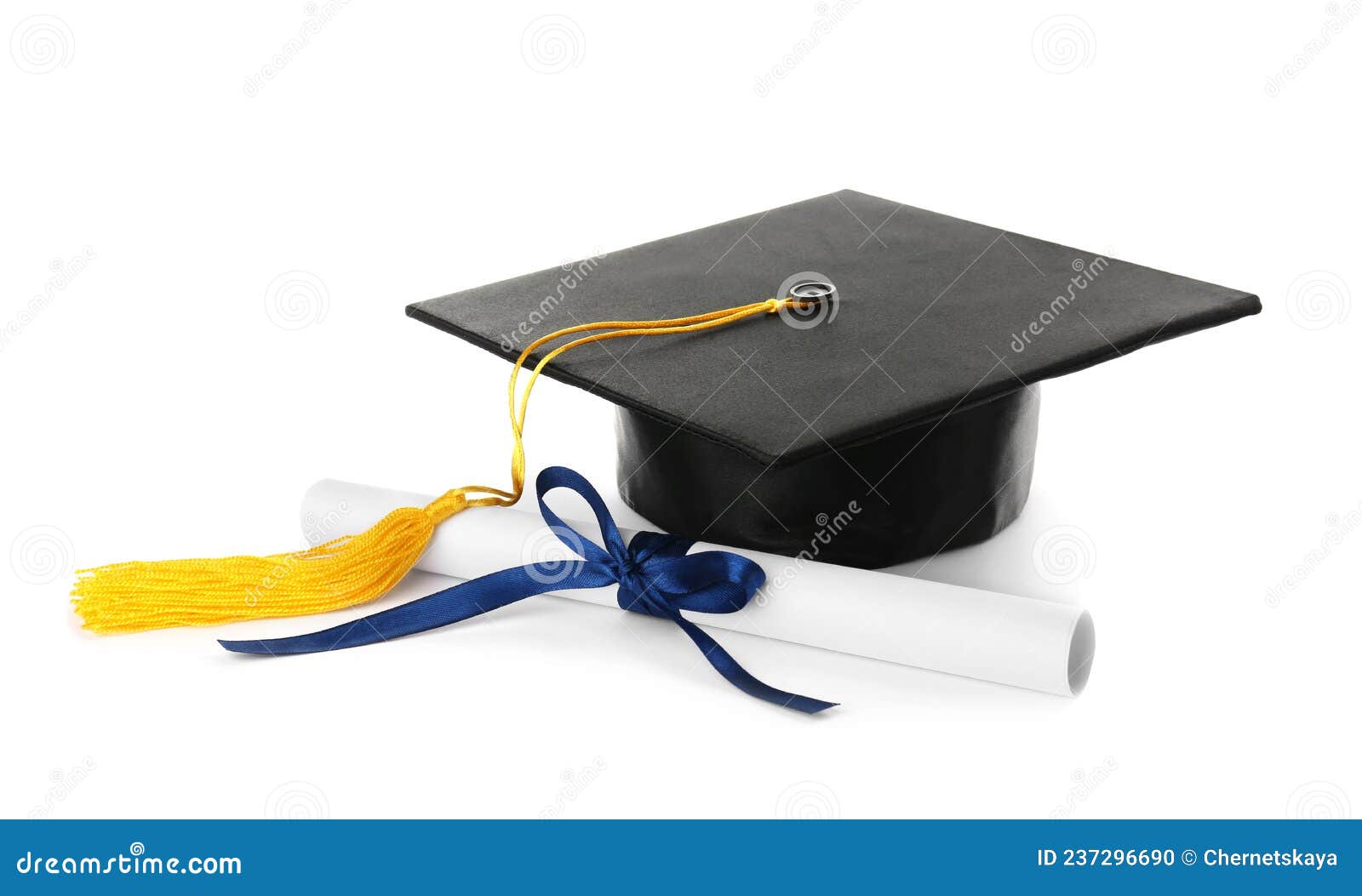 Graduation Hat and Diploma on White Background Stock Photo - Image of ...
