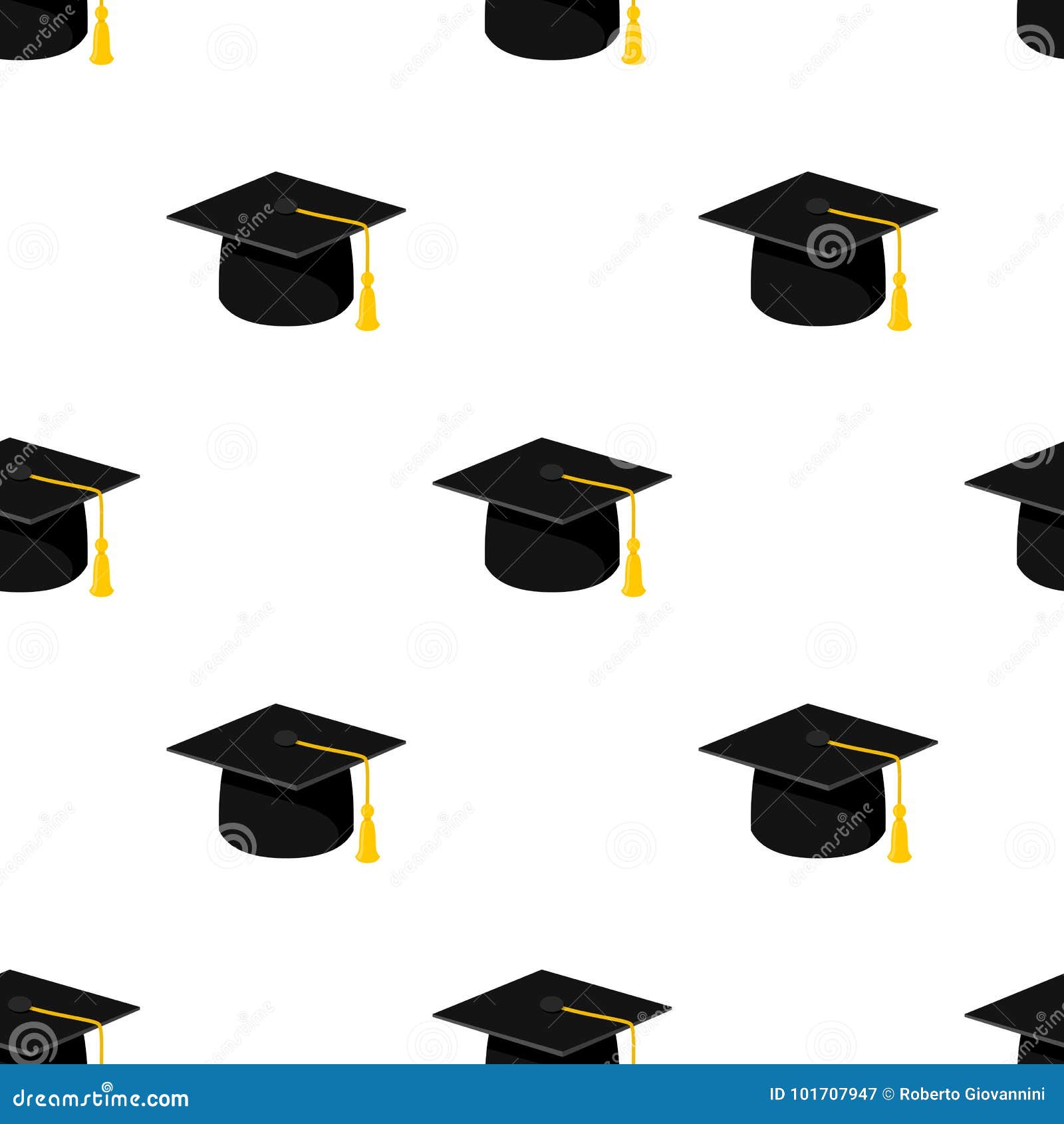 Graduation Hat Flat Icon Seamless Pattern Stock Vector - Illustration ...