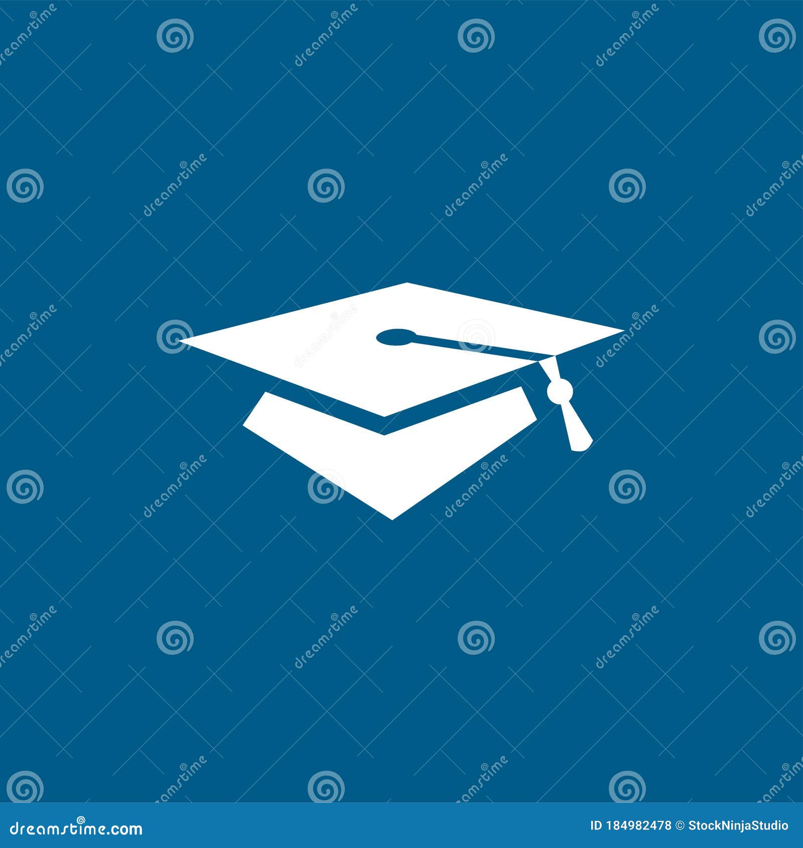 Graduation Hat Icon on Blue Background. Blue Flat Style Vector ...