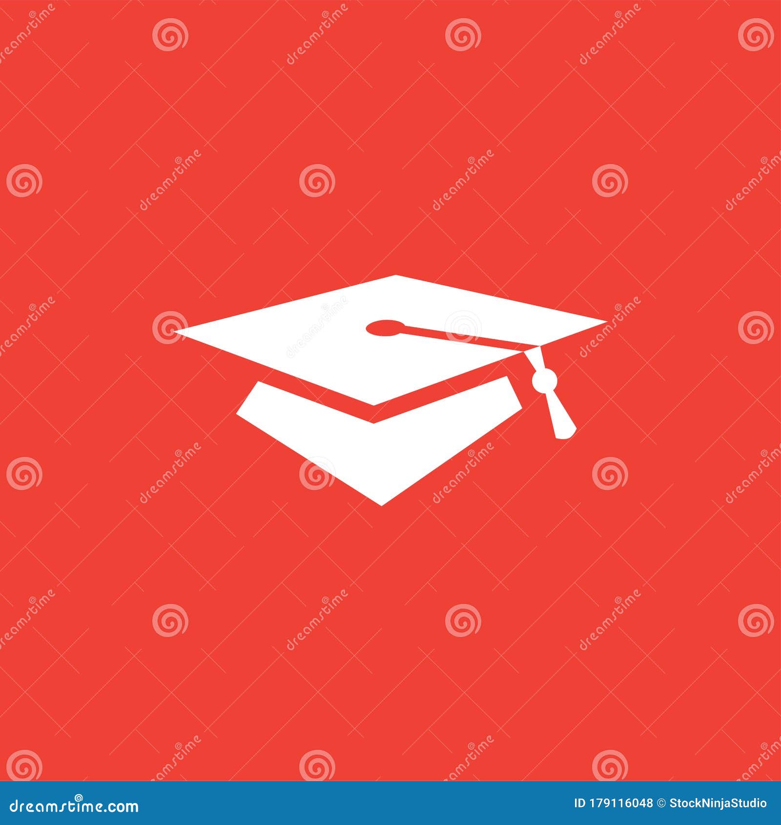 Graduation Hat Icon on Red Background. Red Flat Style Vector ...