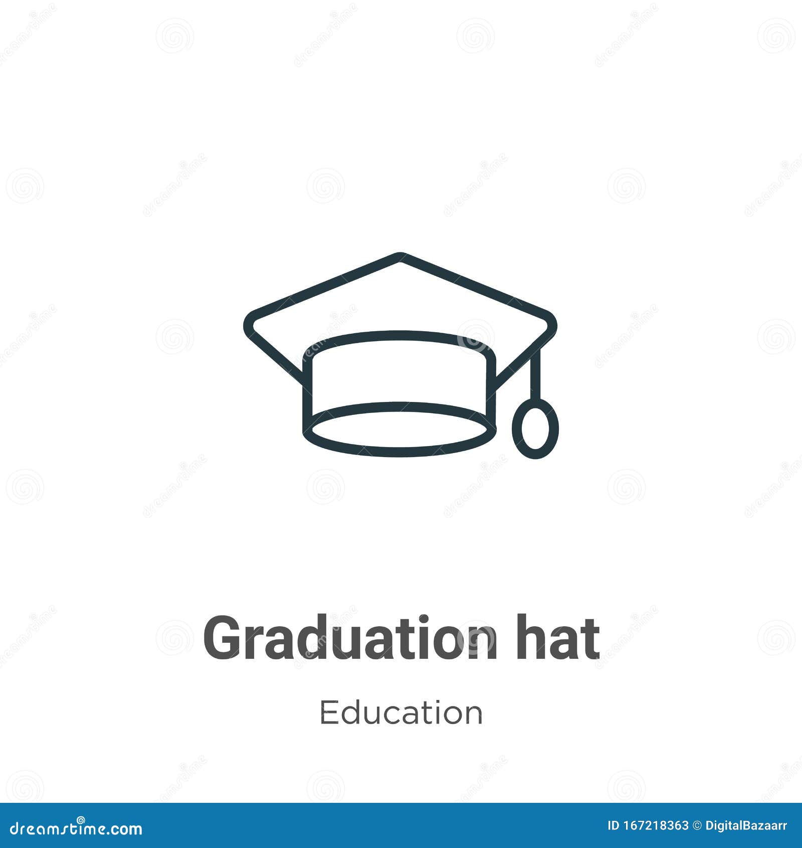 Graduation Hat Outline Vector Icon. Thin Line Black Graduation Hat Icon ...