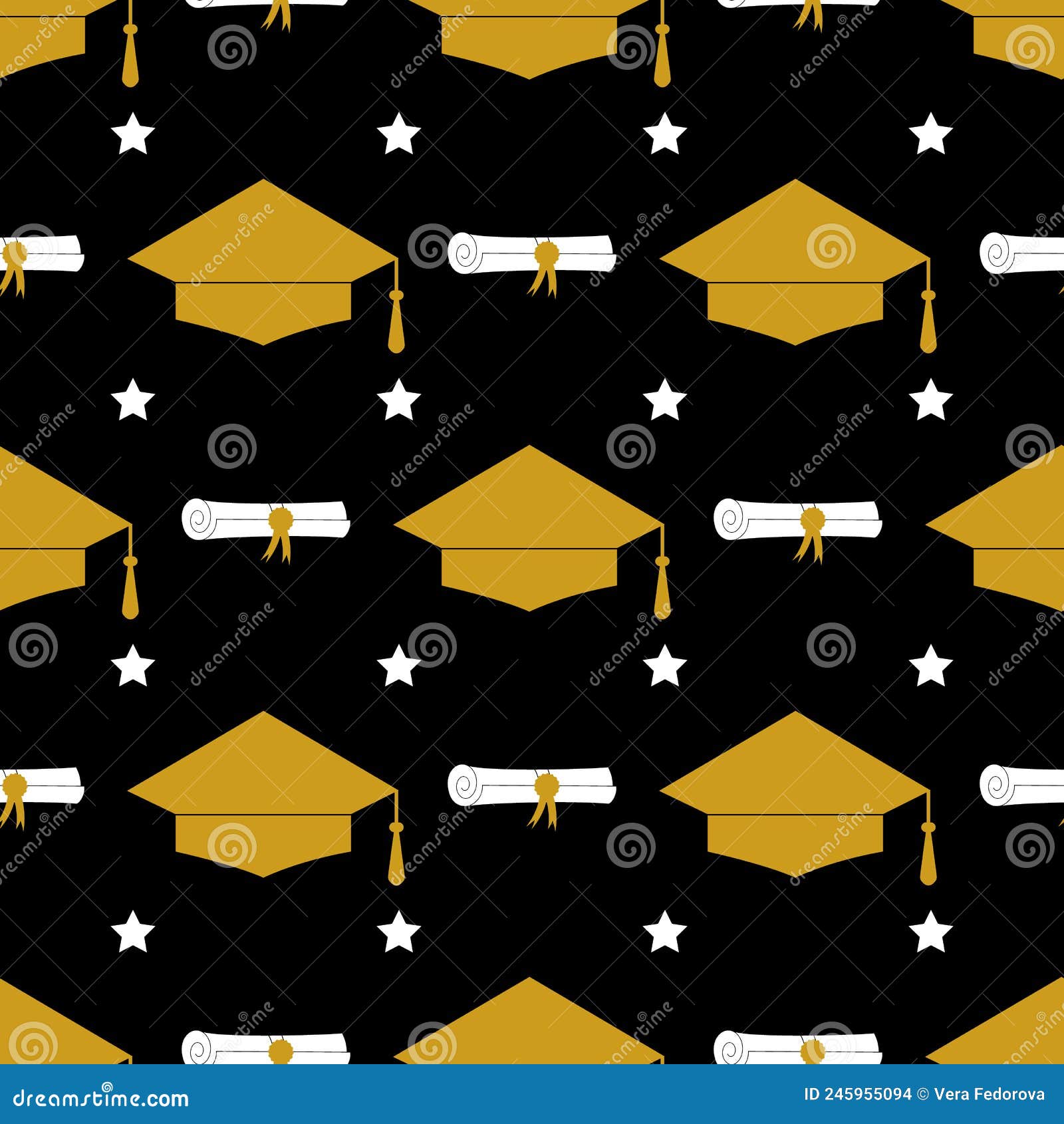Graduation Hat Seamless Pattern. Grad Ceremony Backdrop Stock Vector ...