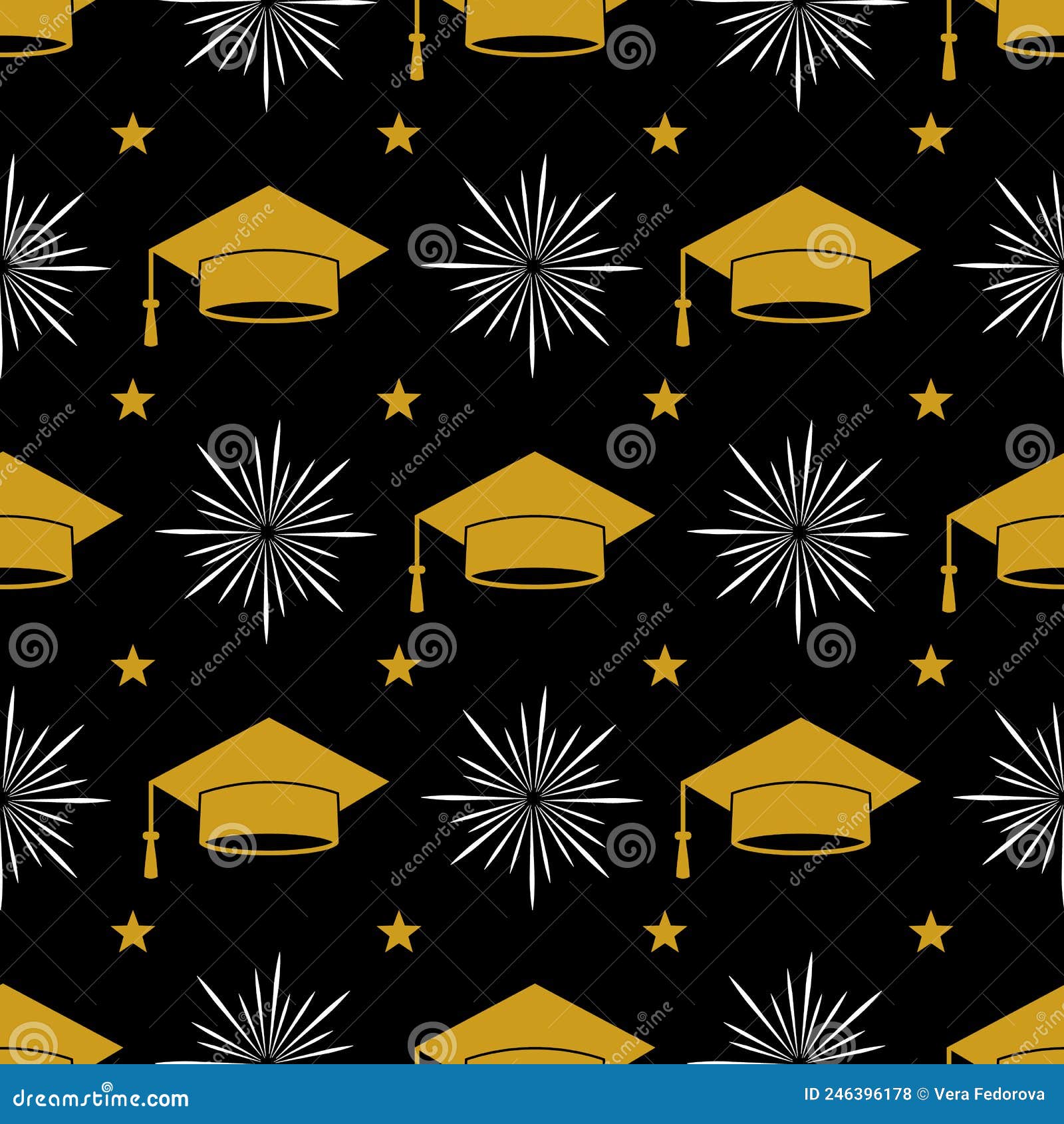 Graduation Hat Seamless Pattern. Grad Ceremony Backdrop Stock Vector ...