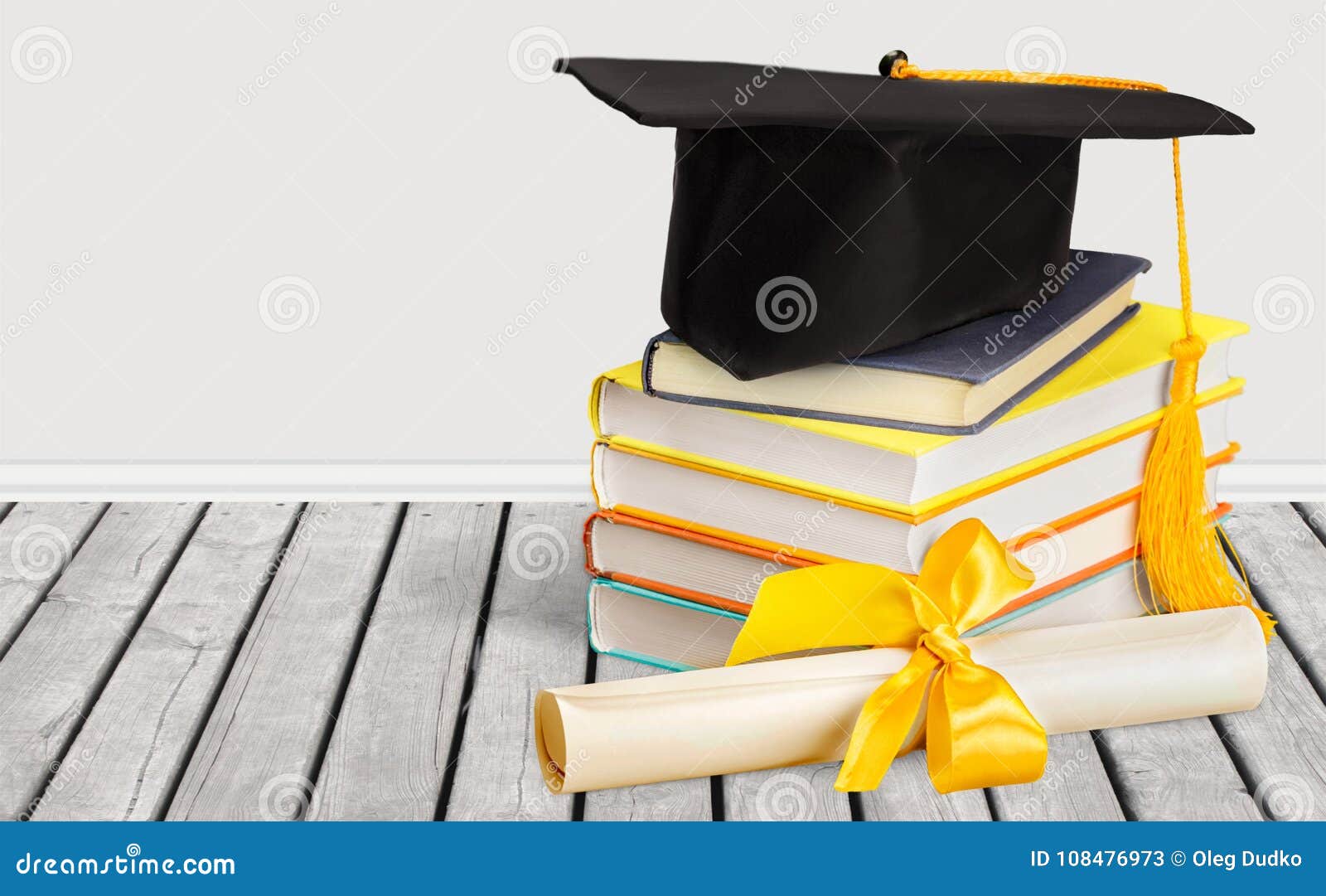 Graduation Hat on Stack of Book and Diploma Stock Image - Image of ...