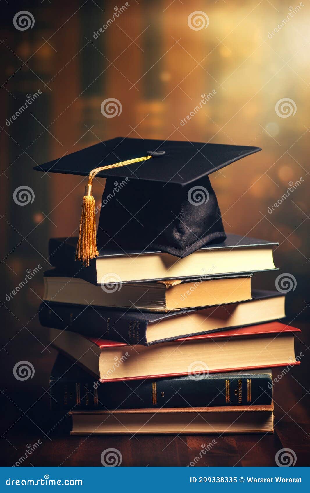 Graduation Hat and Stack of Study Books. Concept of Education and ...