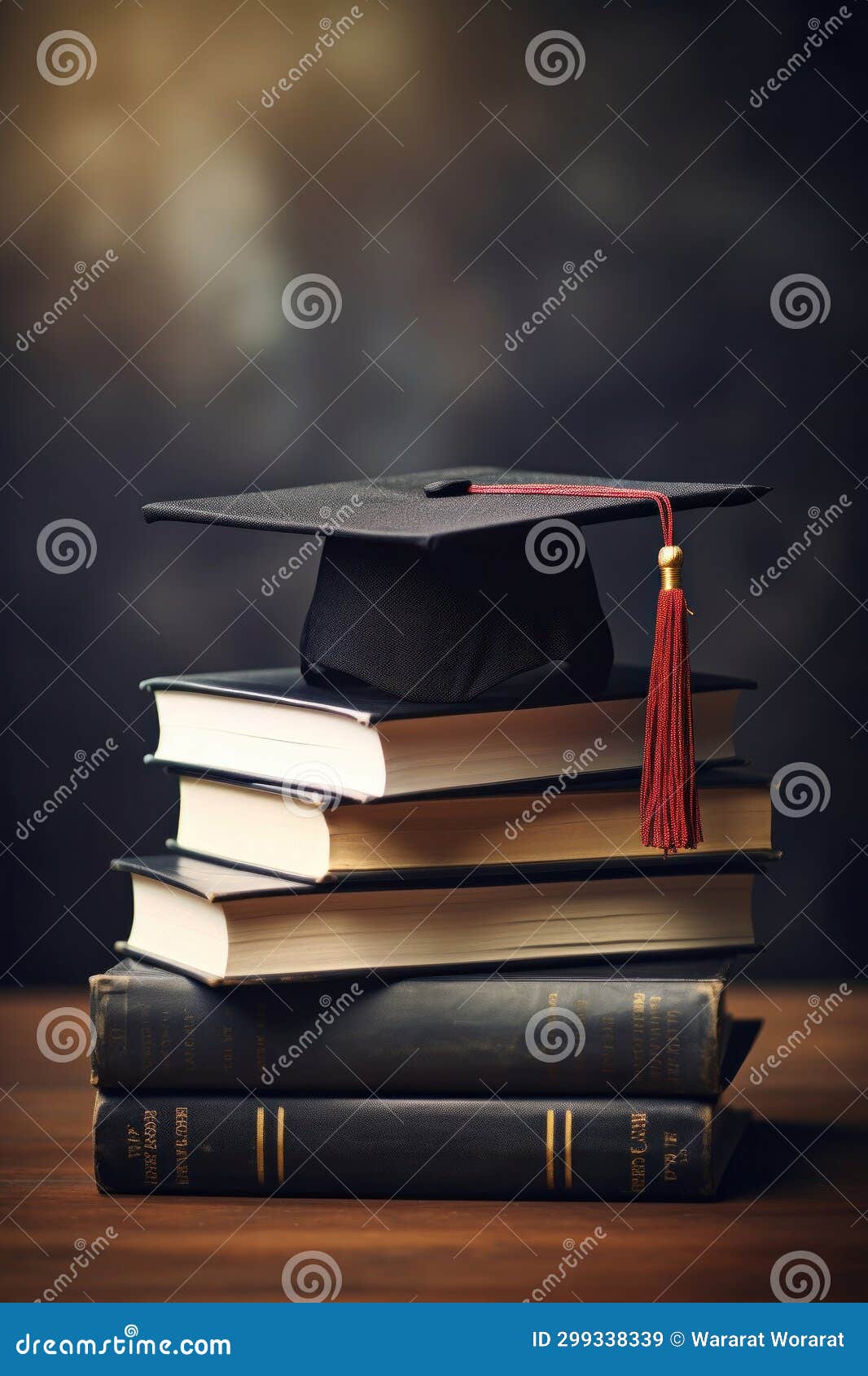 Graduation Hat and Stack of Study Books. Concept of Education and ...