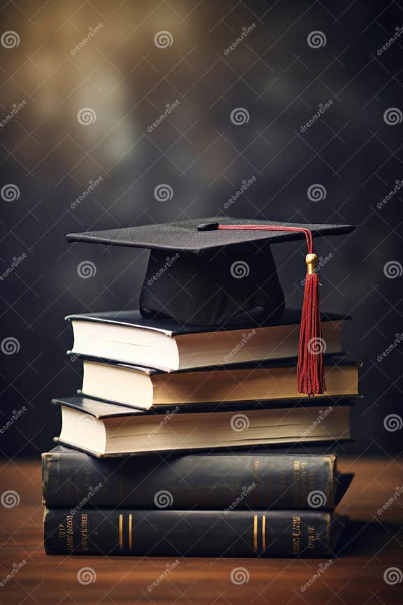 Graduation Hat and Stack of Study Books. Concept of Education and ...