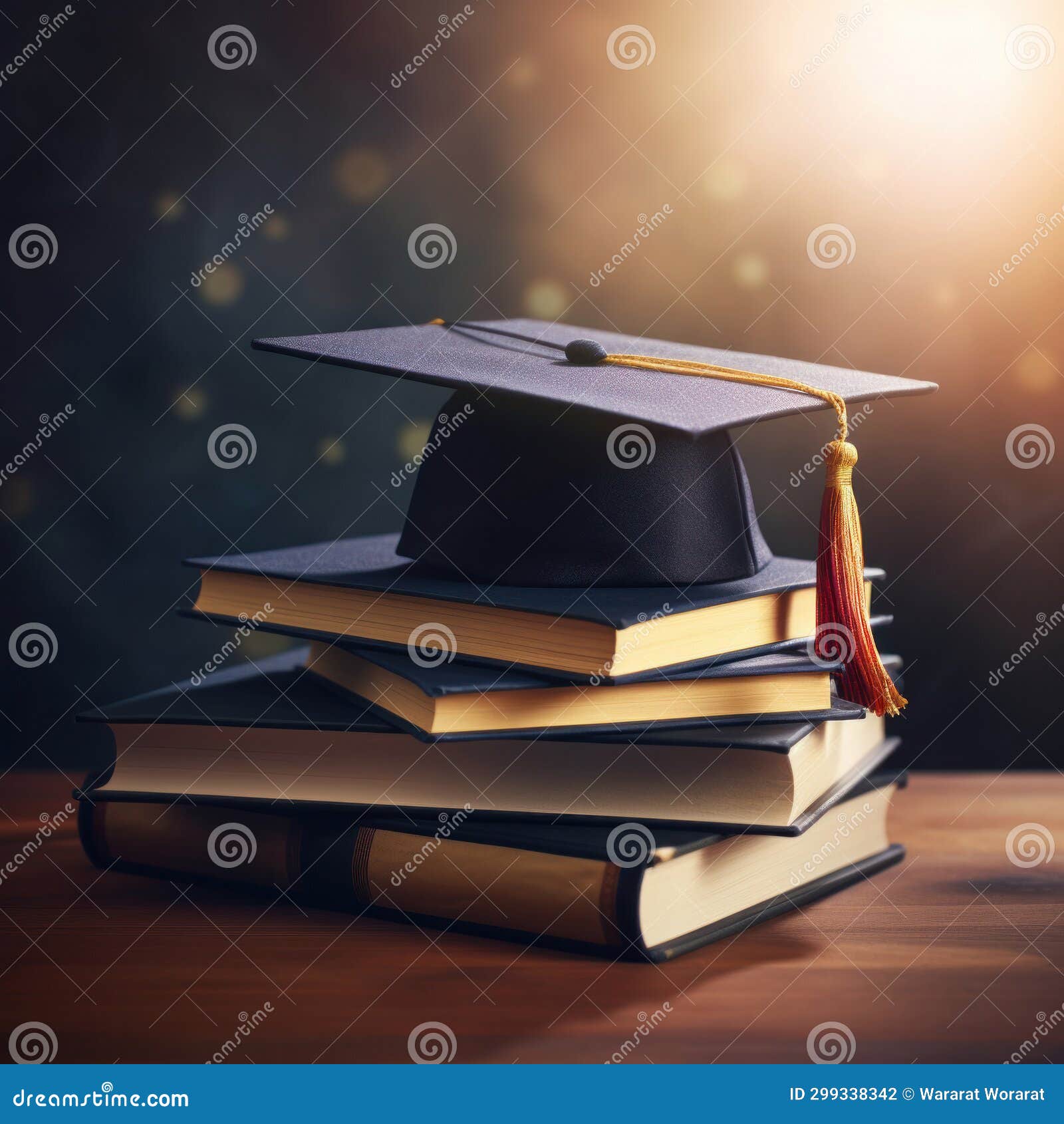 Graduation Hat and Stack of Study Books. Concept of Education and ...