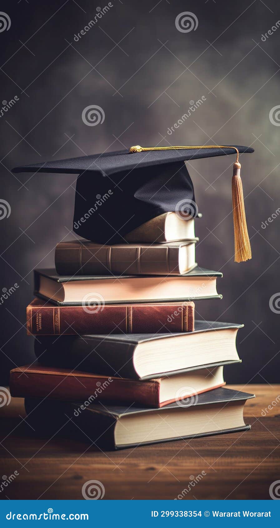 Graduation Hat and Stack of Study Books. Concept of Education and ...