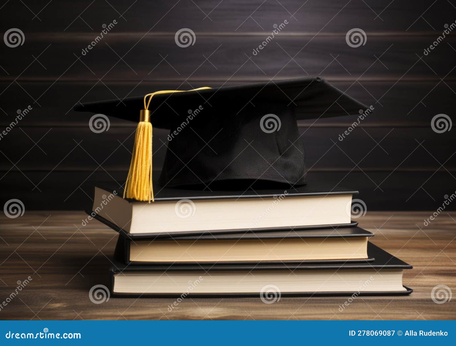 Graduation Hat and Stack of Study Books. Concept of Learning, Education ...