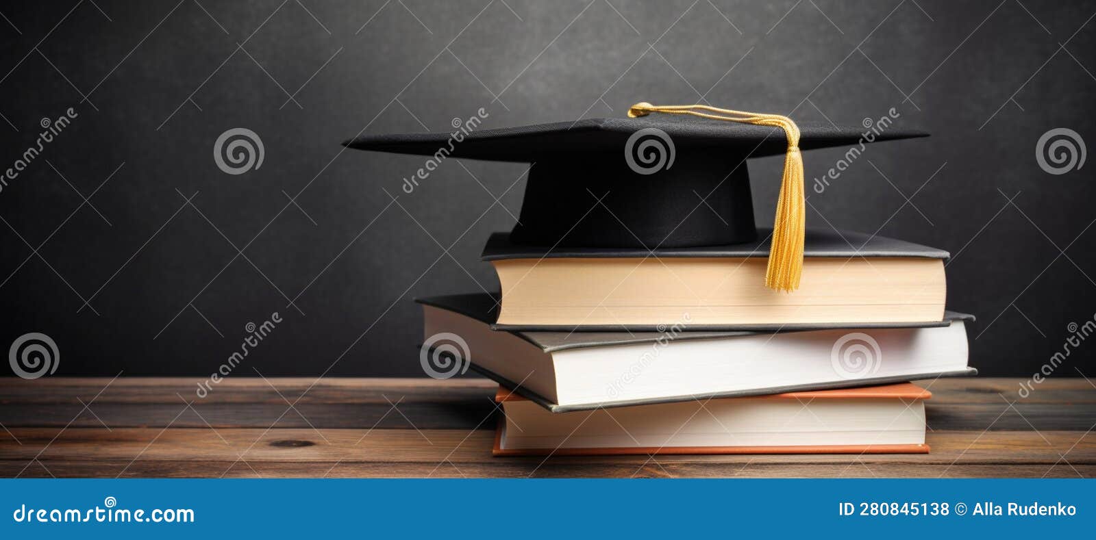 Graduation Hat and Stack of Study Books. Concept of Learning, Education ...