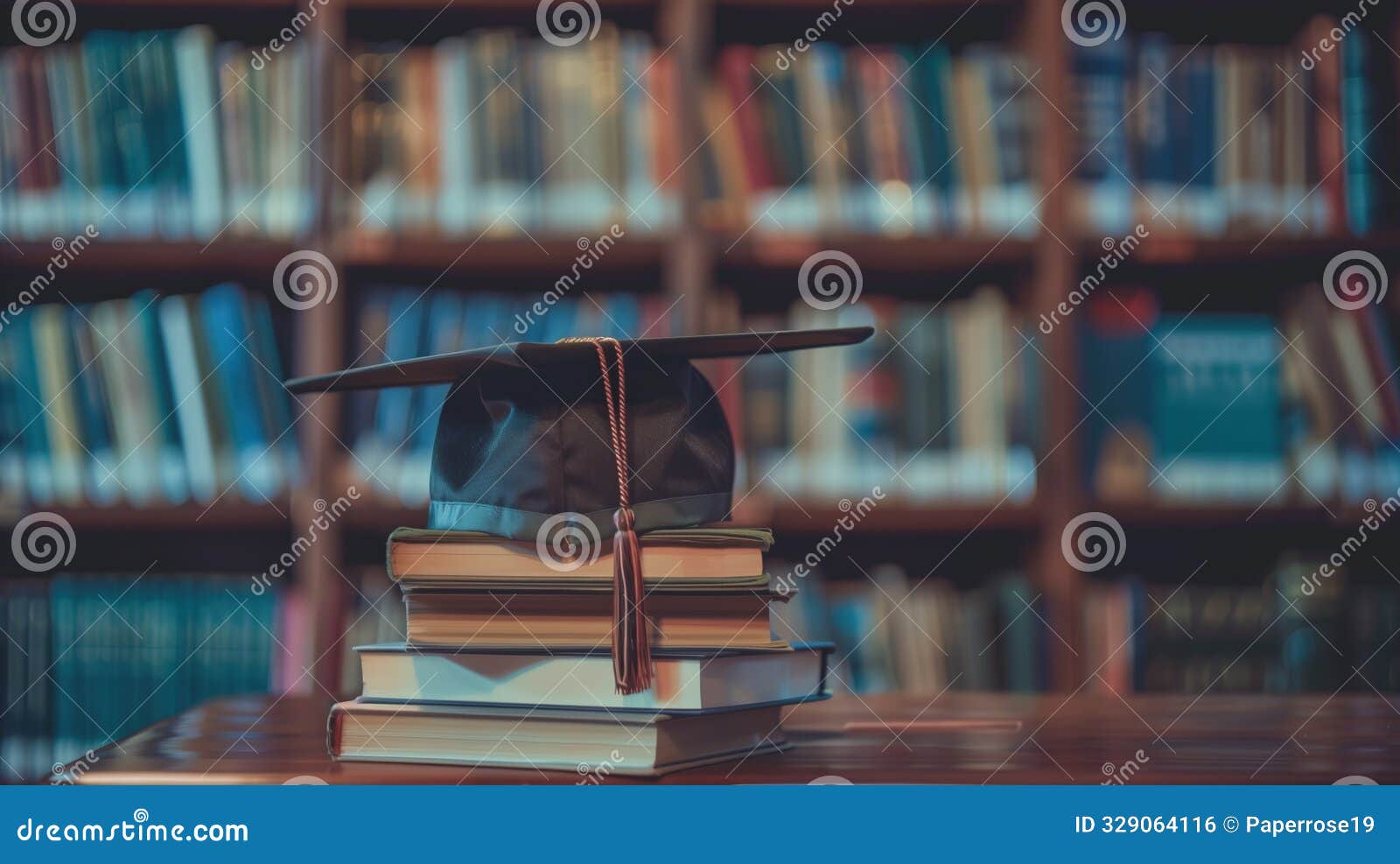 Graduation Hat and Stack of Study Books. Stock Photo - Image of library ...